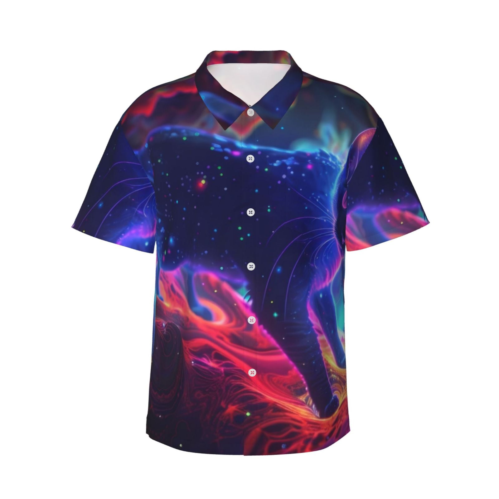 Fuzoiu Cosmic Cat Psychedelic Journey Print Hawaiian Shirt for Men ...
