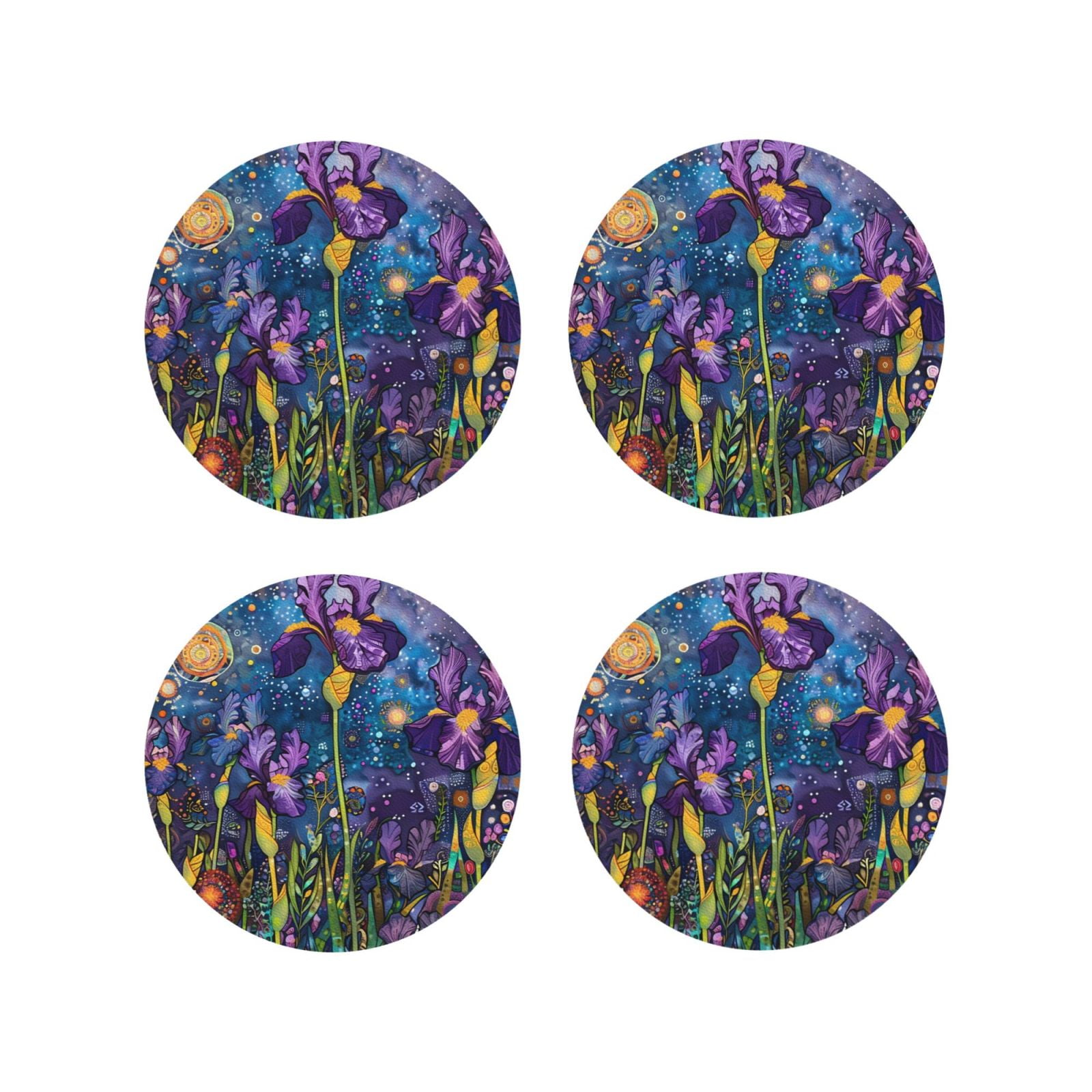 Fuzoiu Cosmic Purple Irises Print Leather Coasters Set,Drink Coasters ...