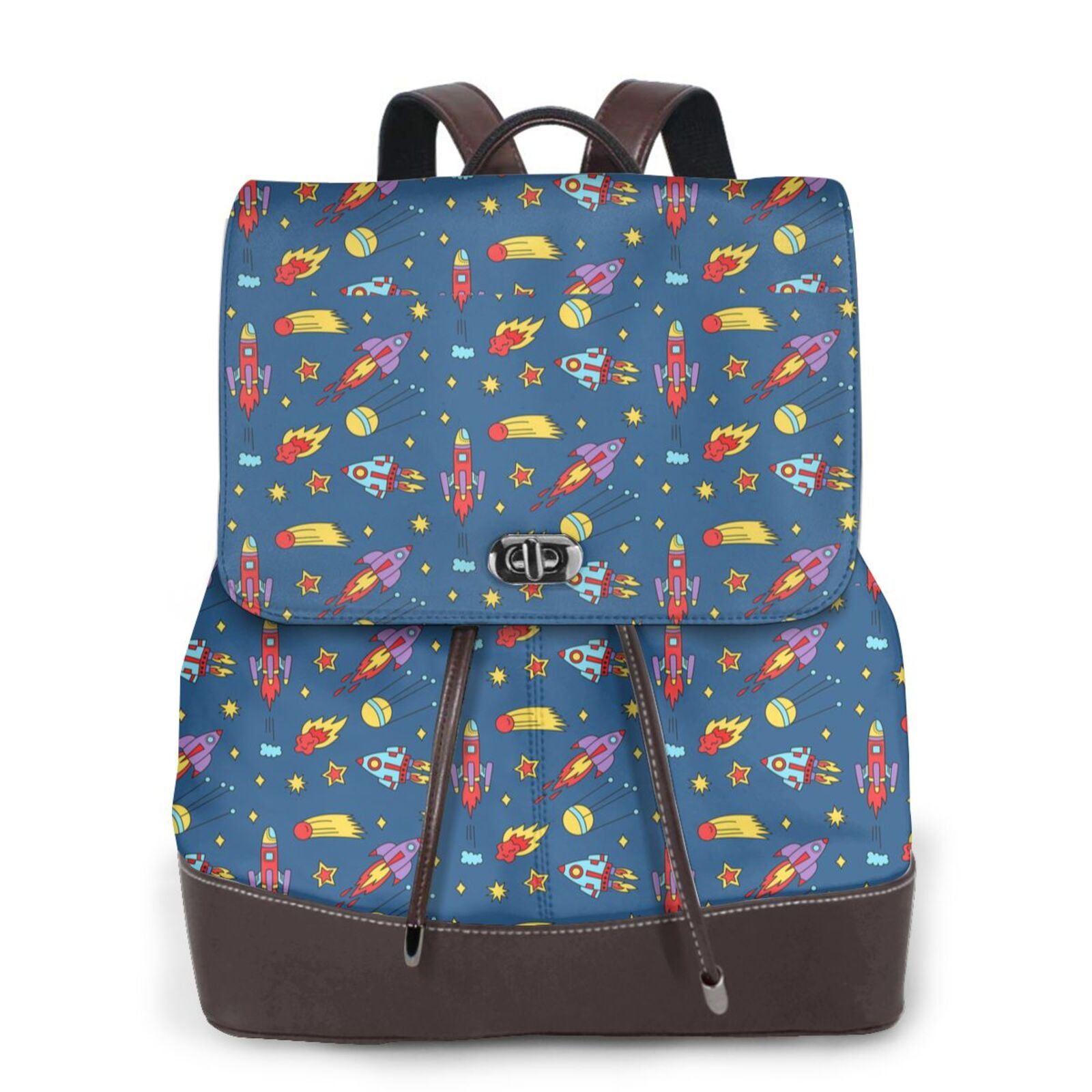 Fuzoiu Cosmos Rockets Print Women's Leather Backpack,Backpack in ...