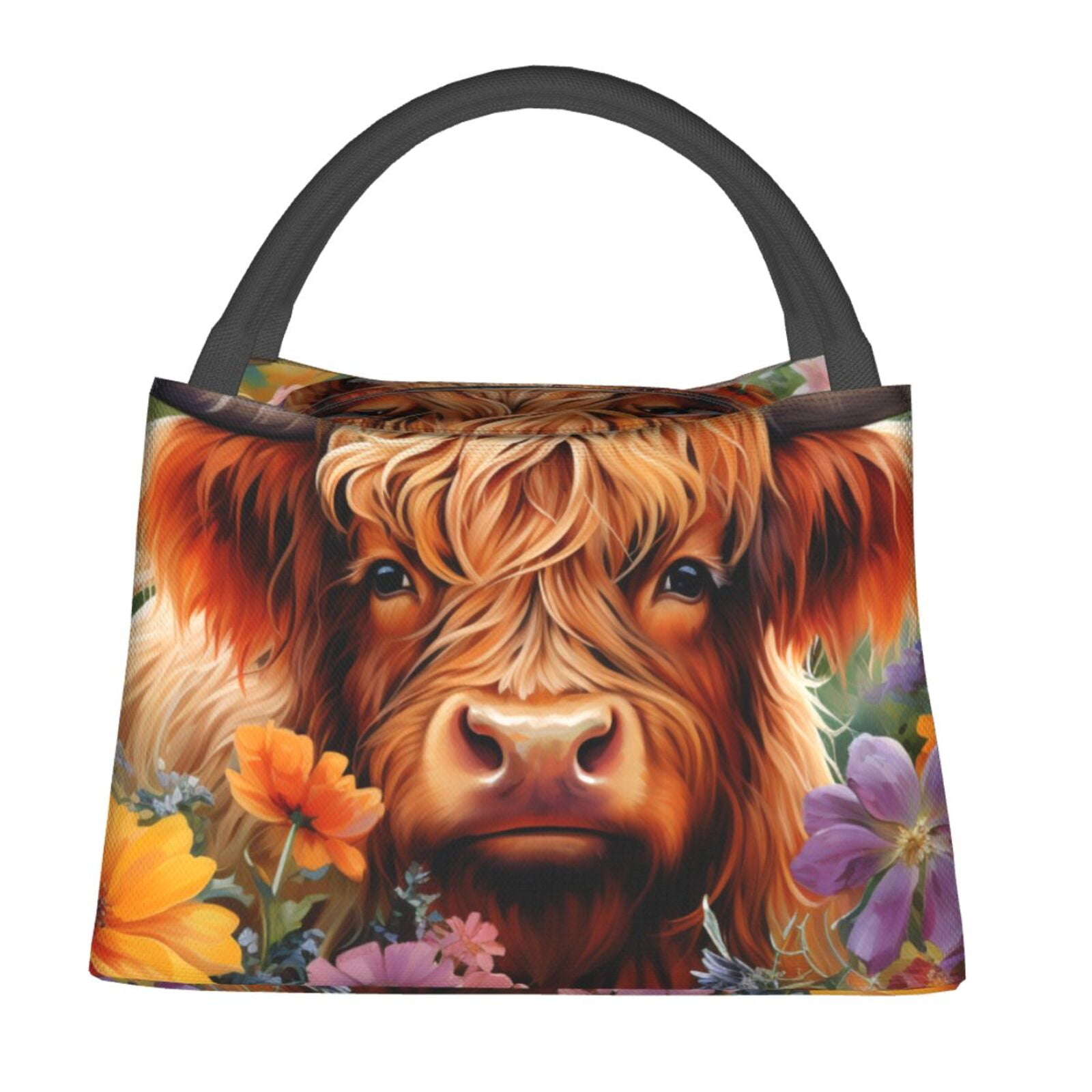 Fuzoiu Countryside Colorful Floral Cow Print Portable Insulation Lunch ...