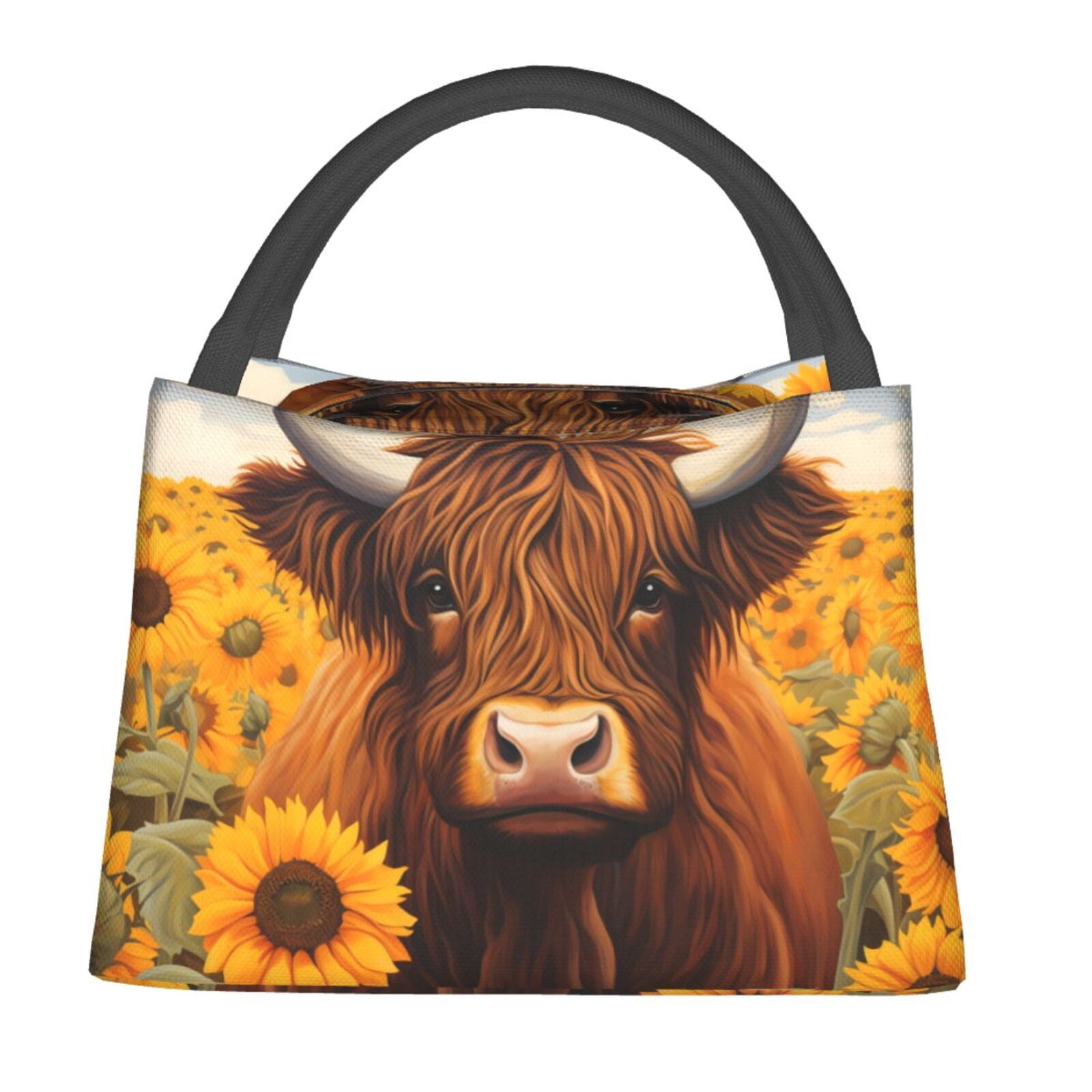 Fuzoiu Countryside Sunflower Cow Print Portable Insulation Lunch Bag ...