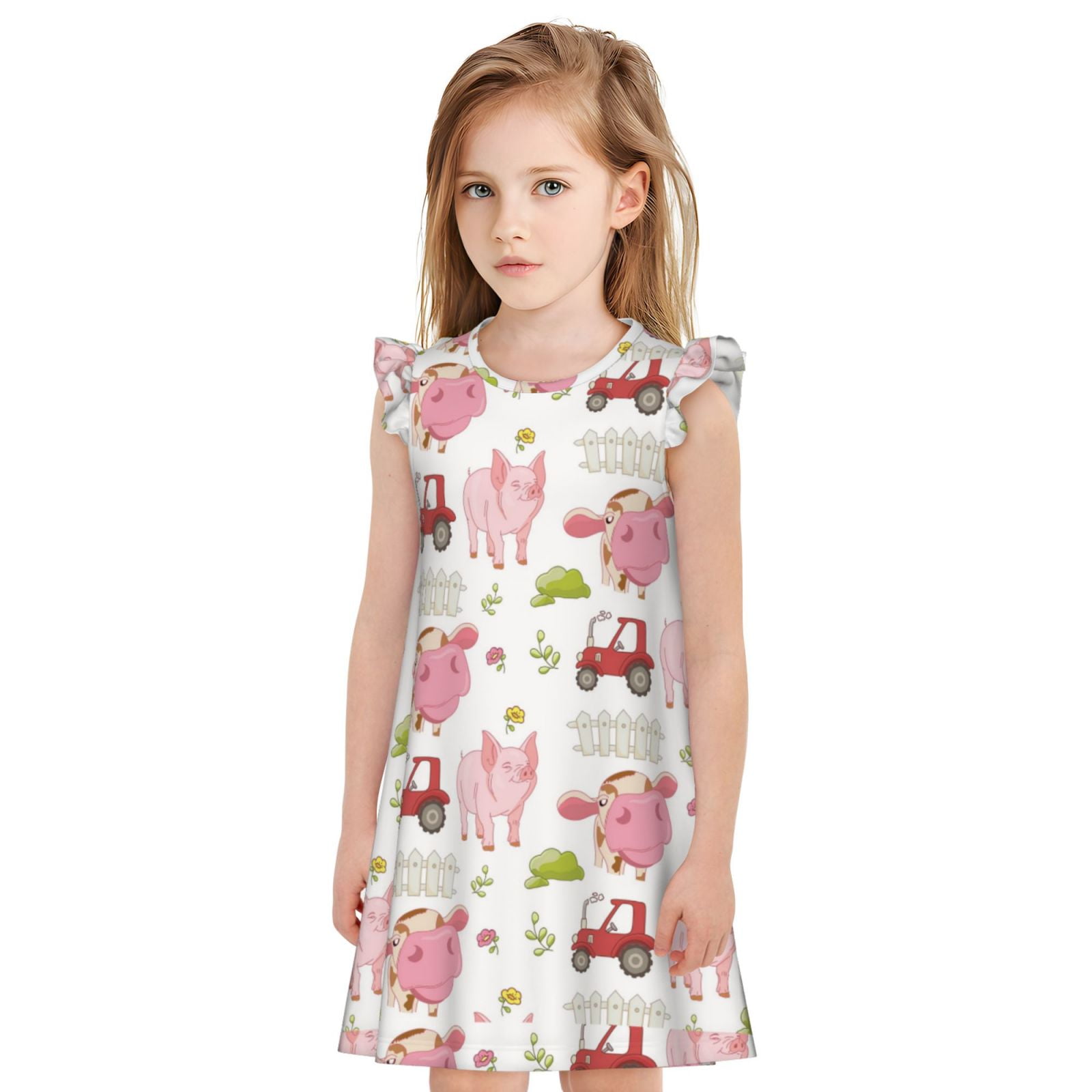 Fuzoiu Cow And Pig Print Girls' Nightgowns Pajamas Dress,Girls ...