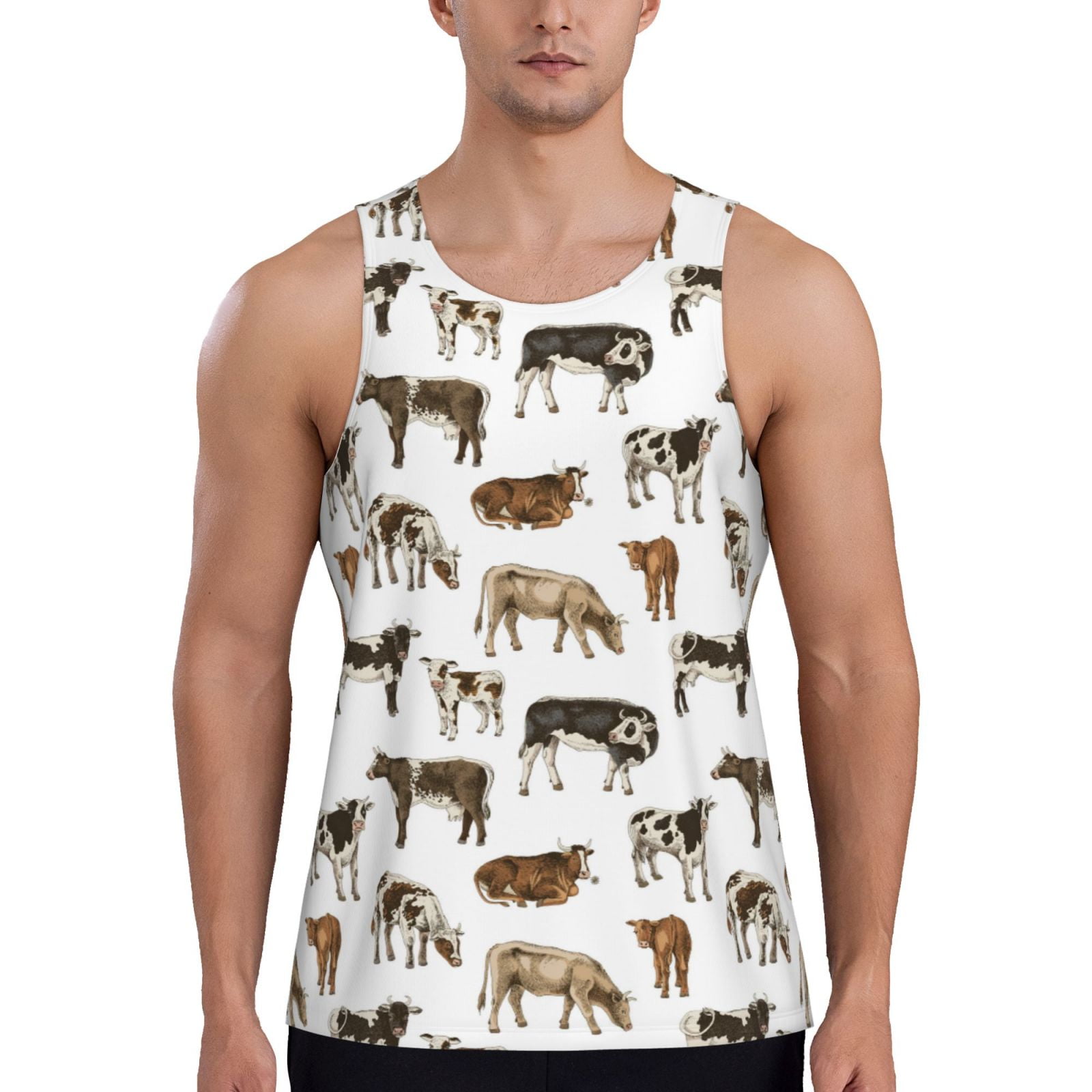 Fuzoiu Cow Print Men's Workout Tank Tops,Sleeveless Gym Shirt Quick Dry ...