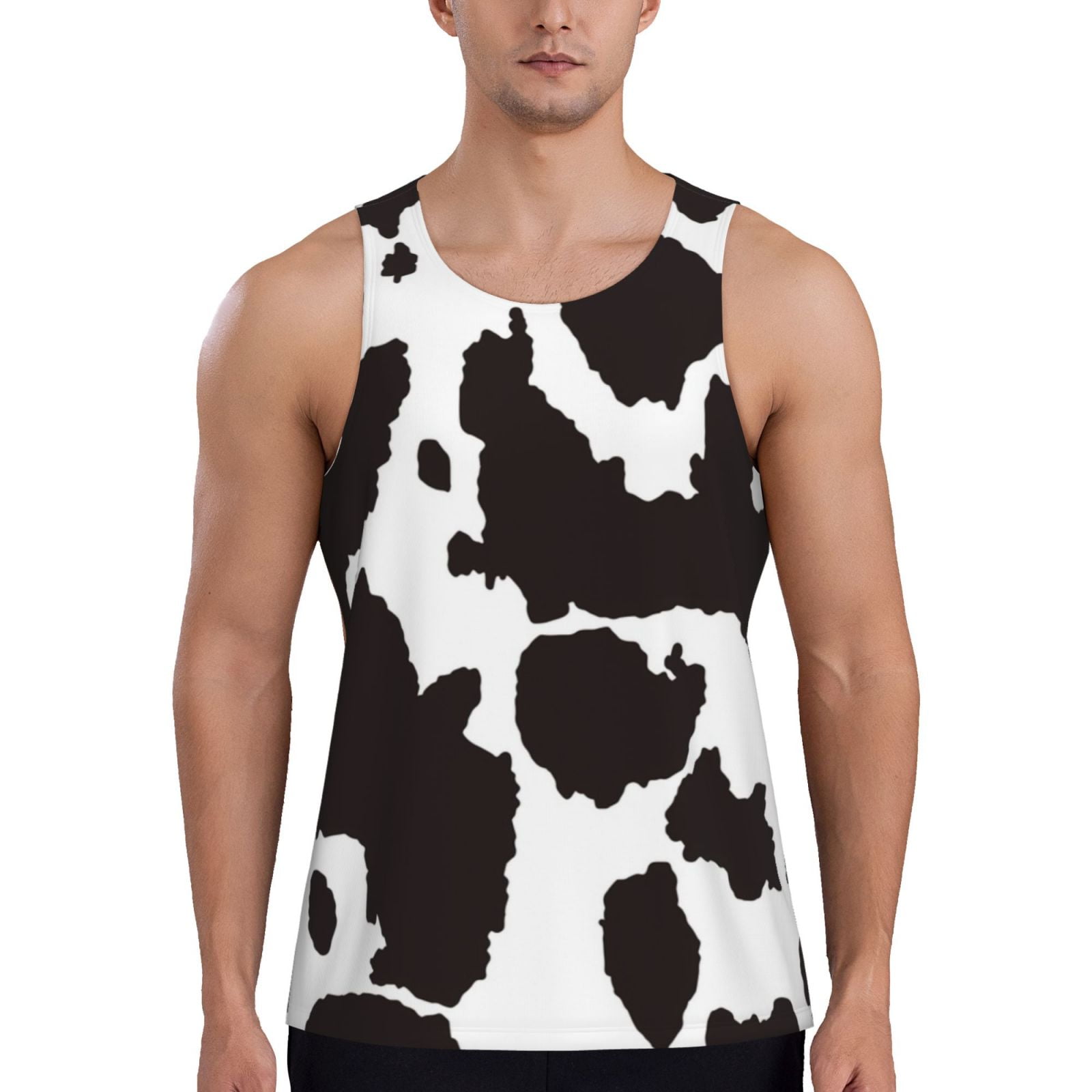 Fuzoiu Cow Skin 2 Print Men's Workout Tank Tops,Sleeveless Gym Shirt ...