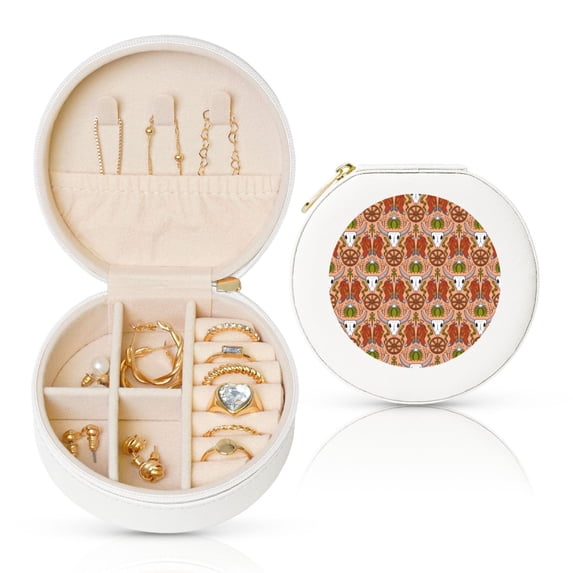 Fuzoiu Cow Skull Print Portable Jewelry Box,Round Mini Leather Travel ...