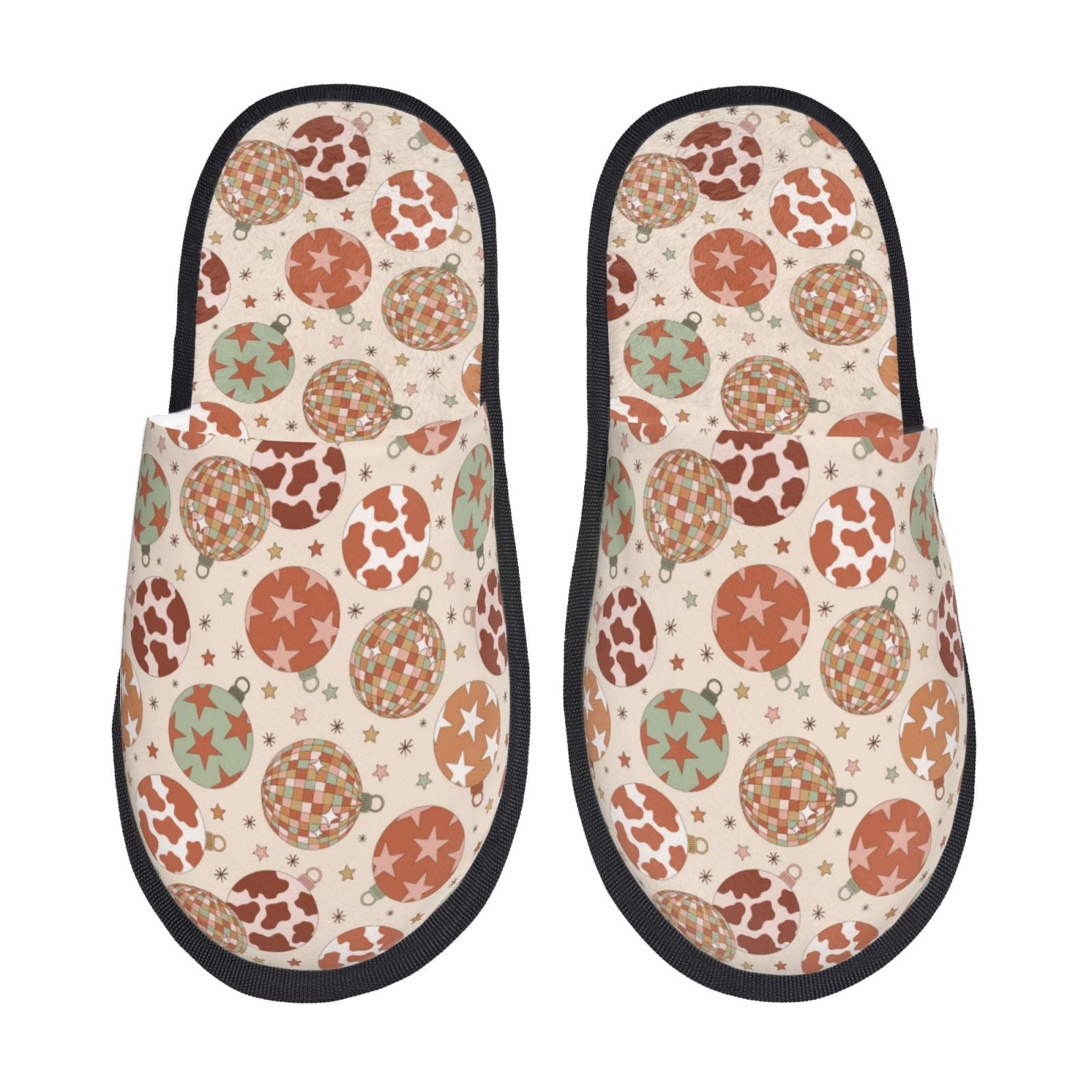 Fuzoiu Cow Spots And Disco Ball Print Unisex Furry Slippers,Plush ...
