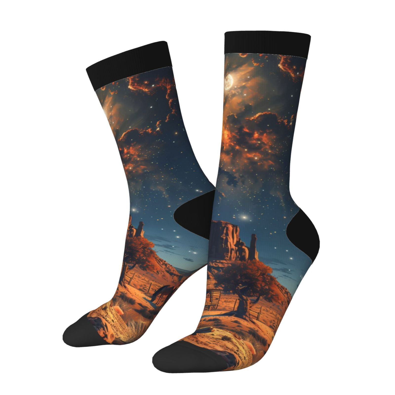 Fuzoiu Cowboy Boots Under Starry Sky Print Athletic Crew Socks for Men ...