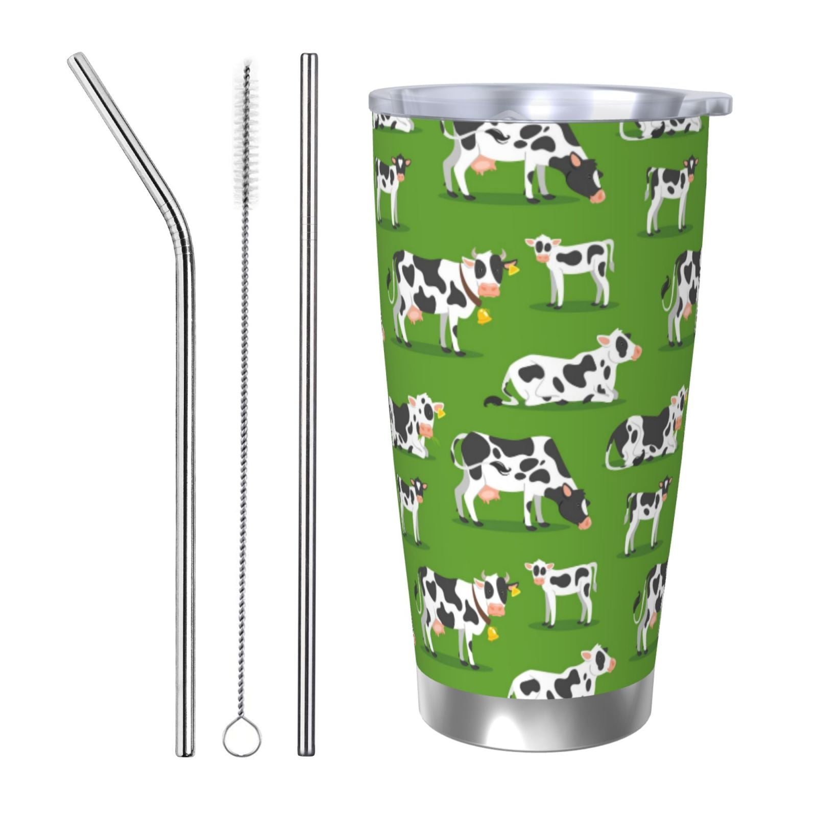 Fuzoiu Cows With Calfs Green Print 20oz Tumbler, Stainless Steel Vacuum ...