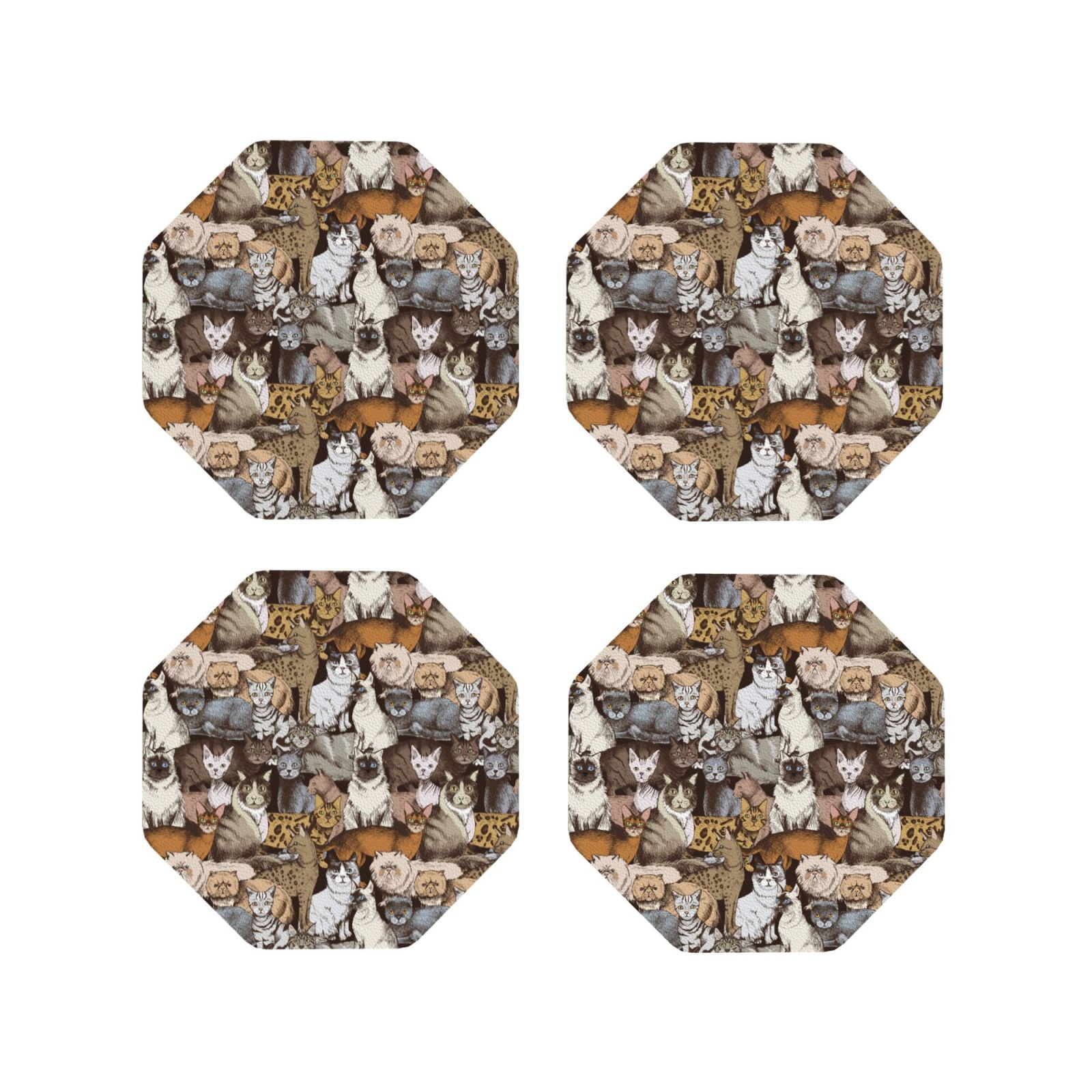 Fuzoiu Cut Cats Print Leather Coasters Set,Drink Coasters Set of 4,for ...