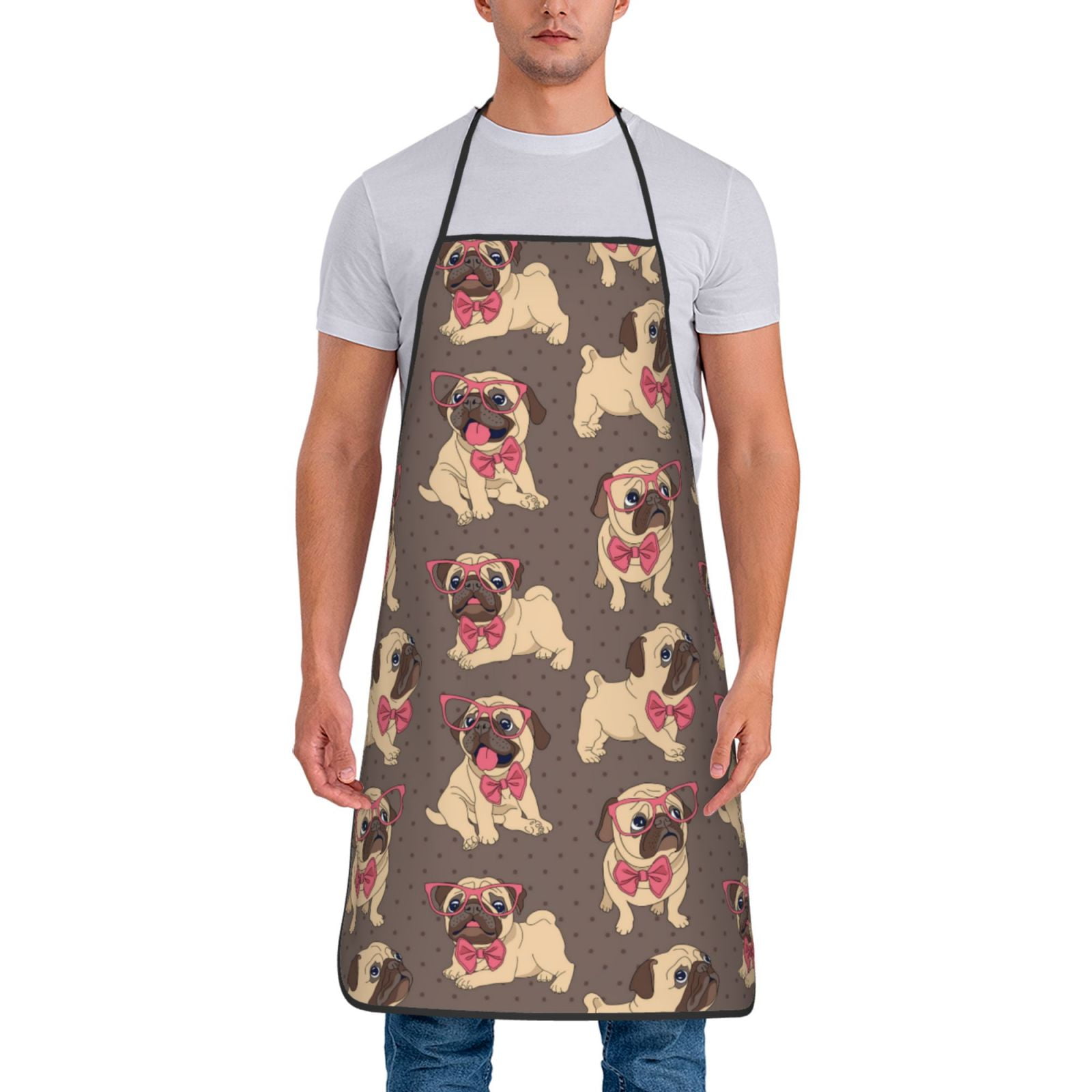 Fuzoiu Cut Pug Print Waterproof Apron, Kitchen Apron for Women Men Chef ...