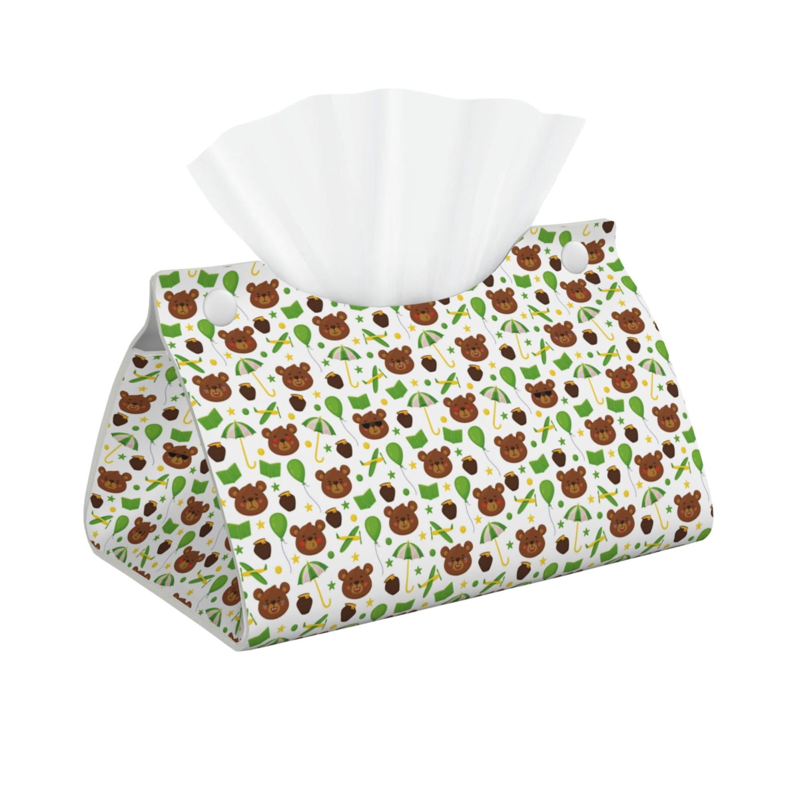 Fuzoiu Cute Bear Print Tissue Box Cover, PU Leather Tissue Holder ...