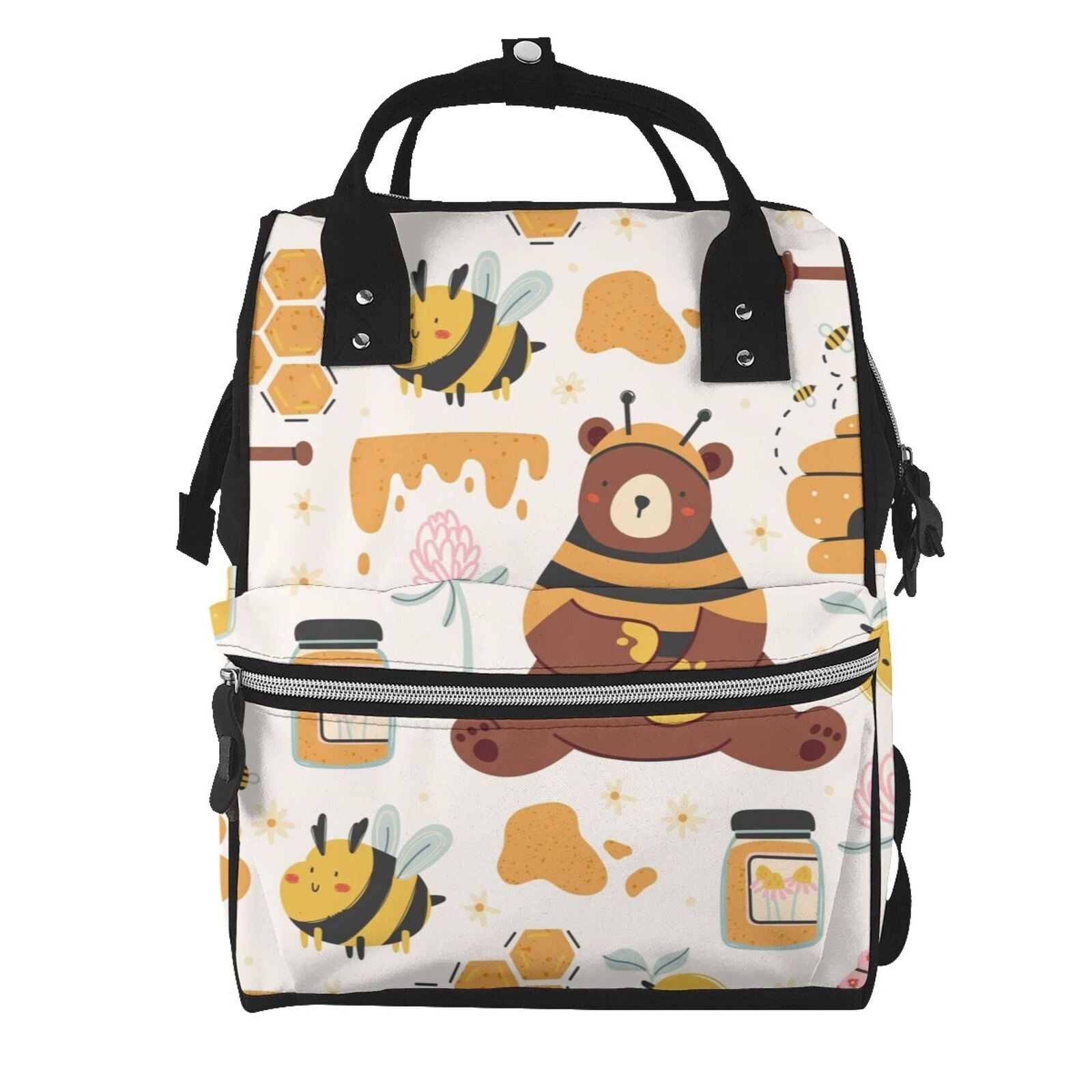 Fuzoiu Cute Bee Honey Jar Hive Bear Print Diaper Bag Backpack,Baby ...