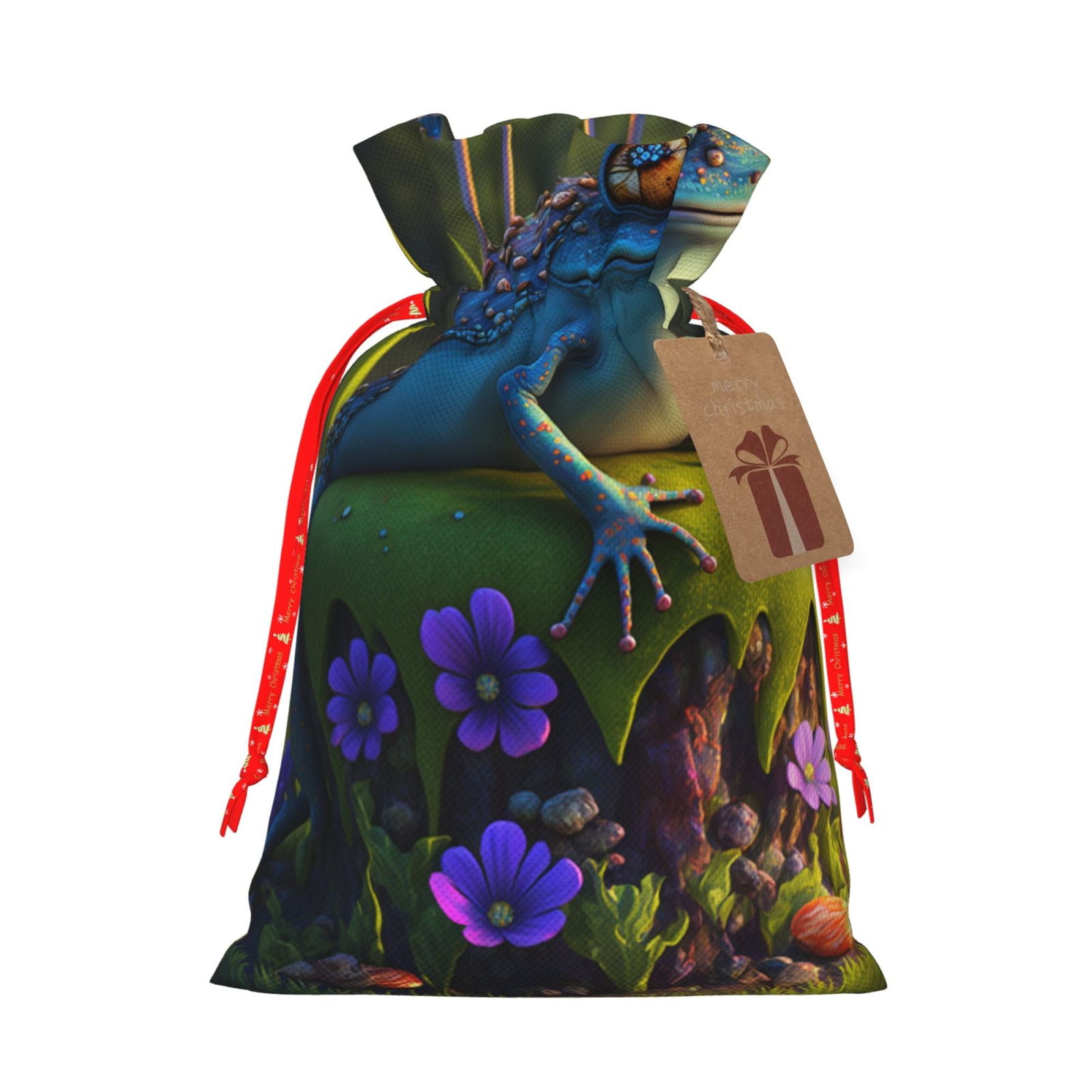 Fuzoiu Cute Blue Frog Print Christmas Gift Bag,Burlap Gift Bag with ...