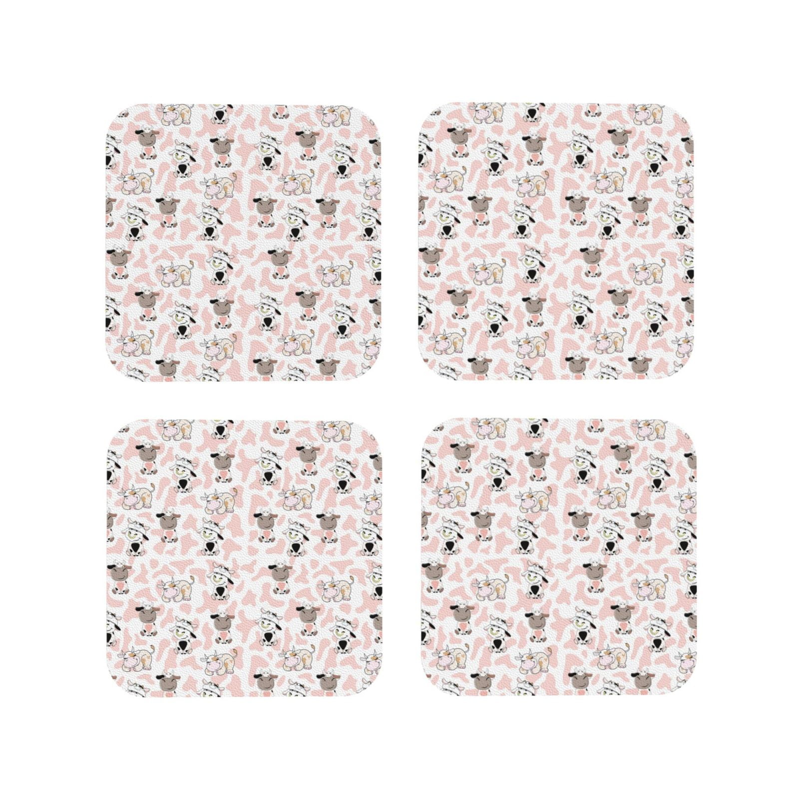 Fuzoiu Cute Cartoon Cows Print Leather Coasters Set,Drink Coasters Set ...
