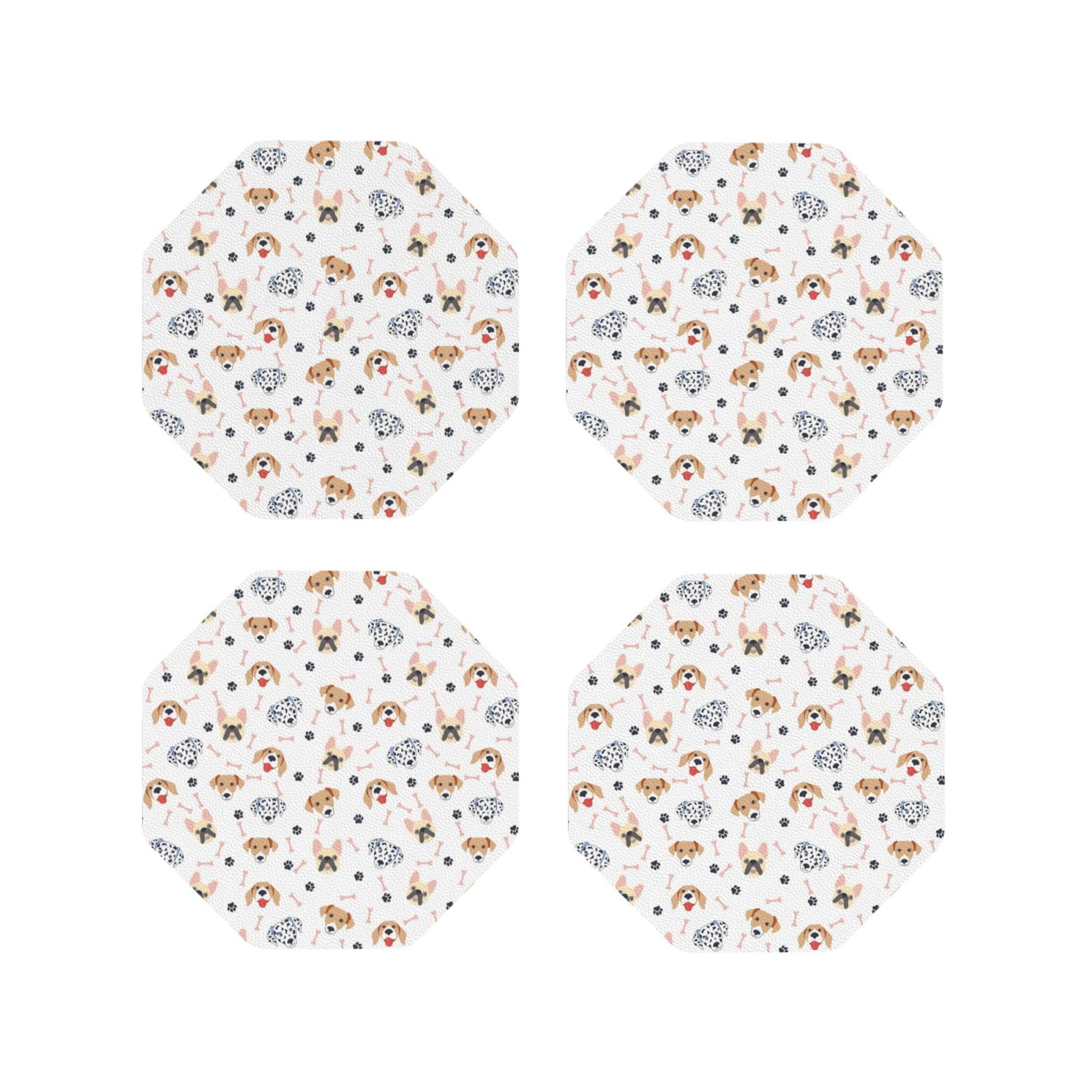 Fuzoiu Cute Cartoon Dogs Print Leather Coasters Set,Drink Coasters Set ...