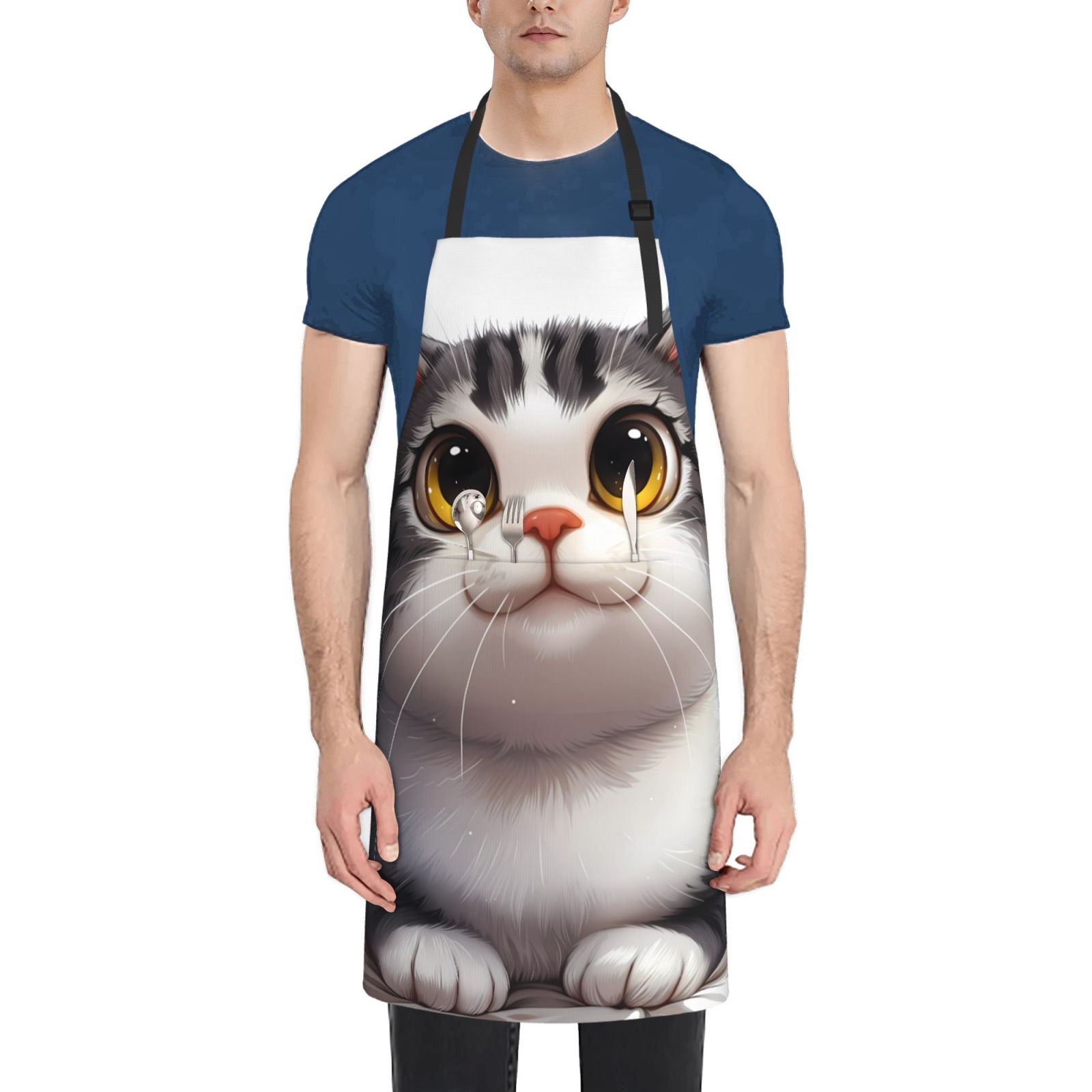 Fuzoiu Cute Cartoon Kitten Print Adjustable Waterproof Apron with ...