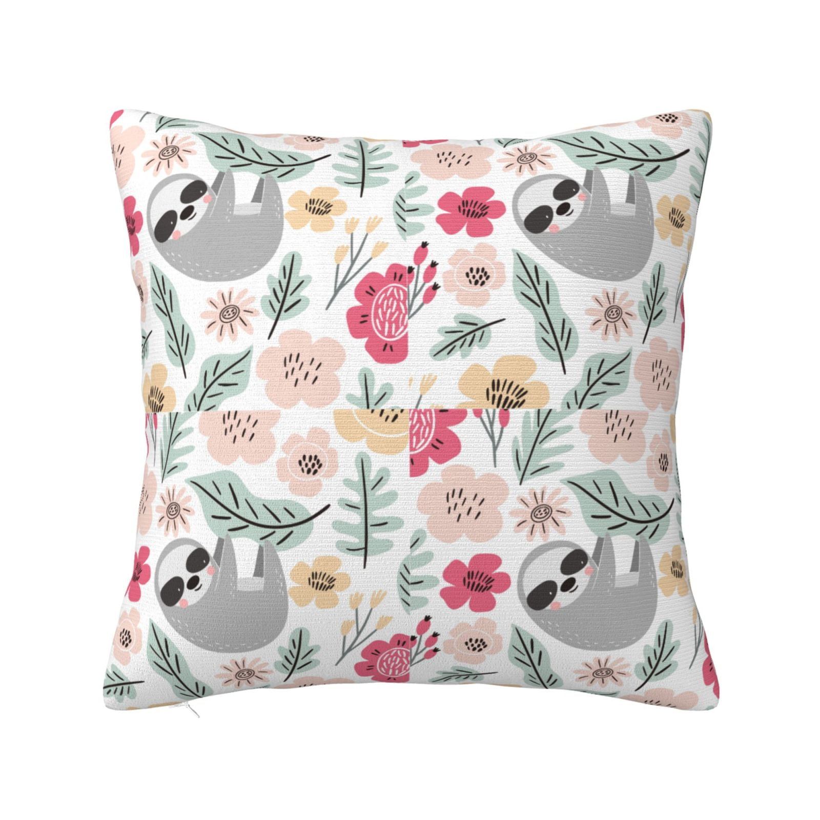 Fuzoiu Cute Cartoon Sloth Print Square Pillow Cover,Hidden Zipper ...