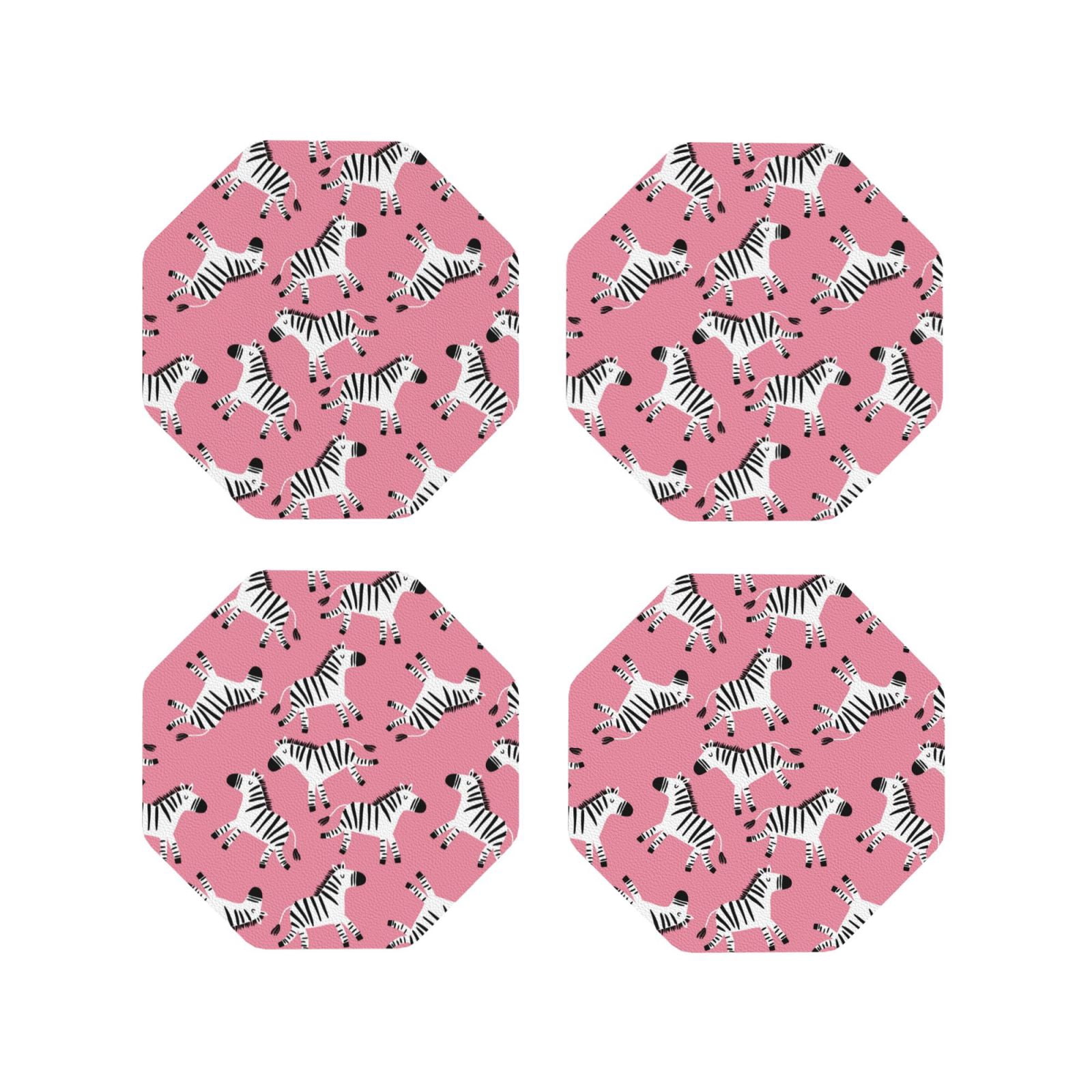 Fuzoiu Cute Cartoon Zebra Print Leather Coasters Set,Drink Coasters Set ...