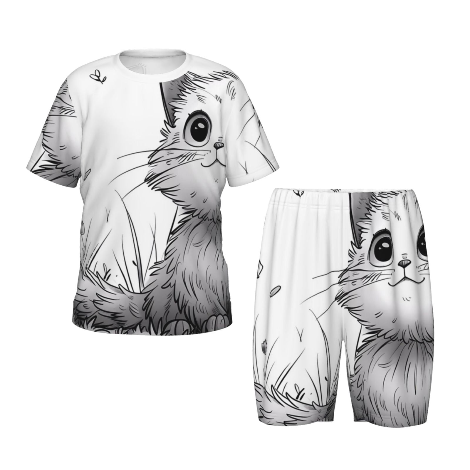 Fuzoiu Cute Cat Meadow Sketch Print Boys Girls Pjs Sleepwear,2 Piece Pajam,Comfy Pajama Shorts ...