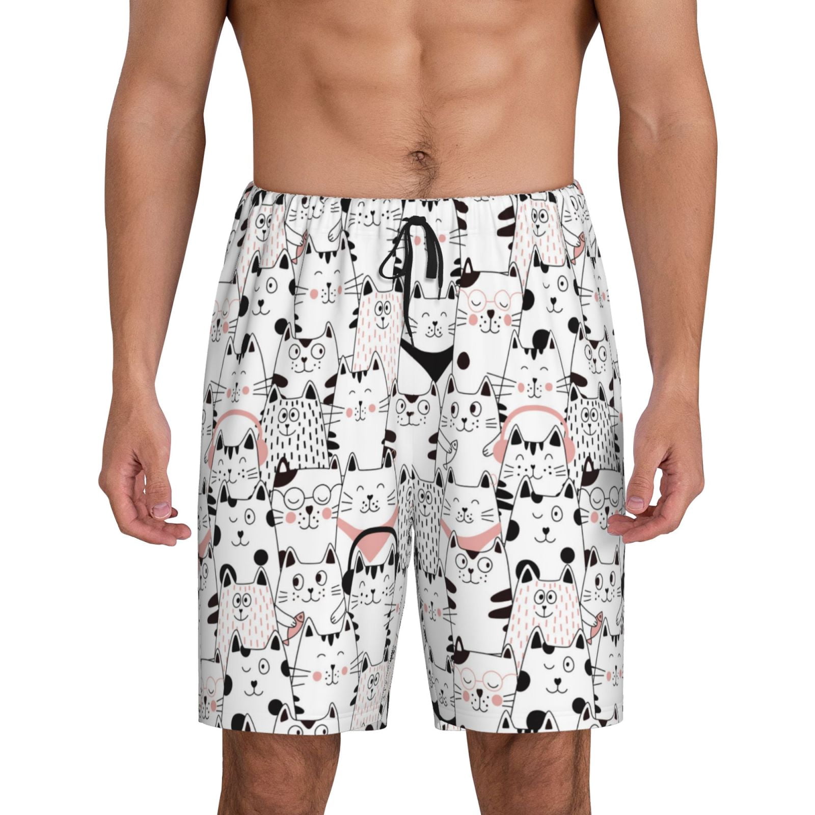 Fuzoiu Cute Cat Print Pajama Shorts for Men, Men's Pajama Bottoms,Mens ...