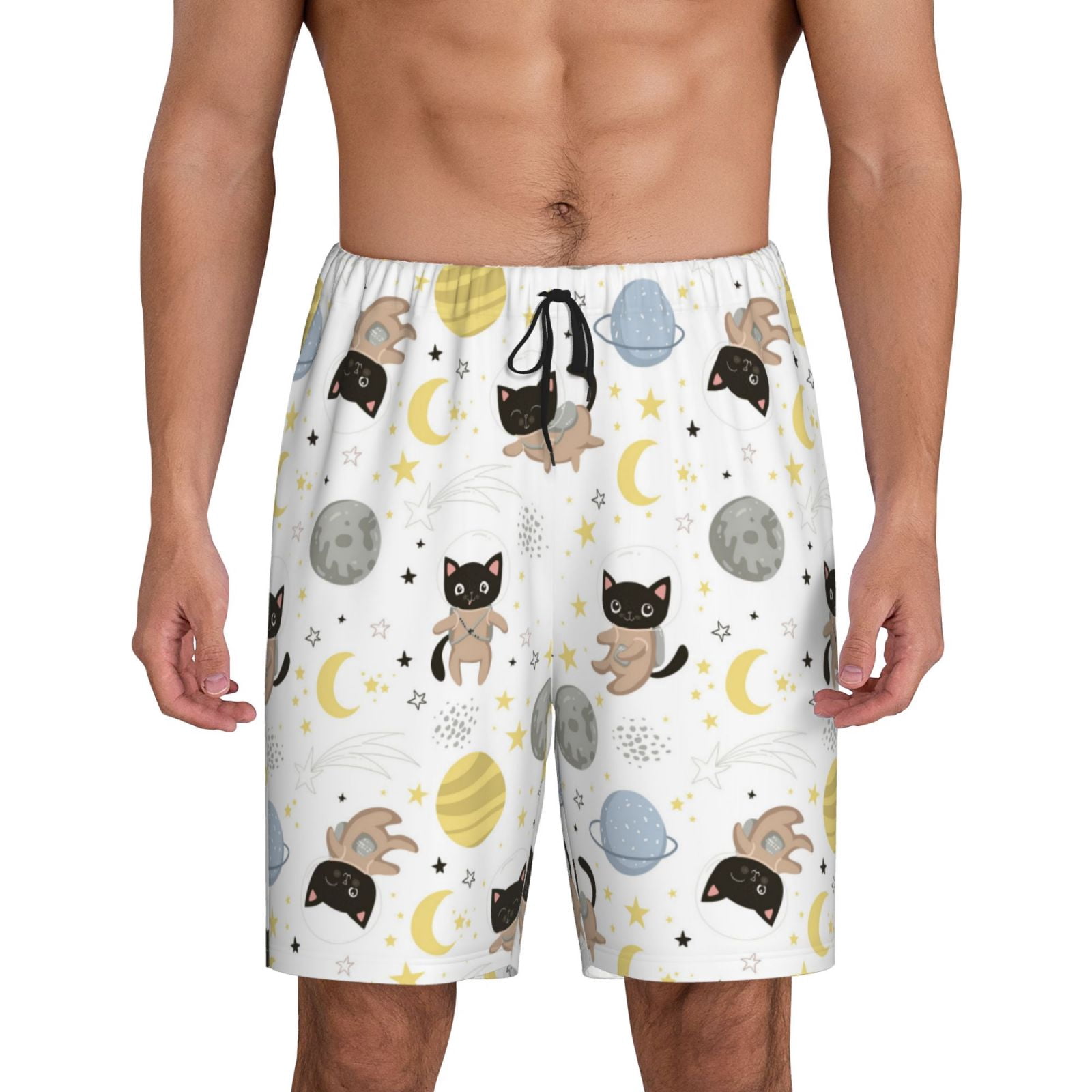 Fuzoiu Cute Cat Print Pajama Shorts for Men, Men's Pajama Bottoms,Mens ...
