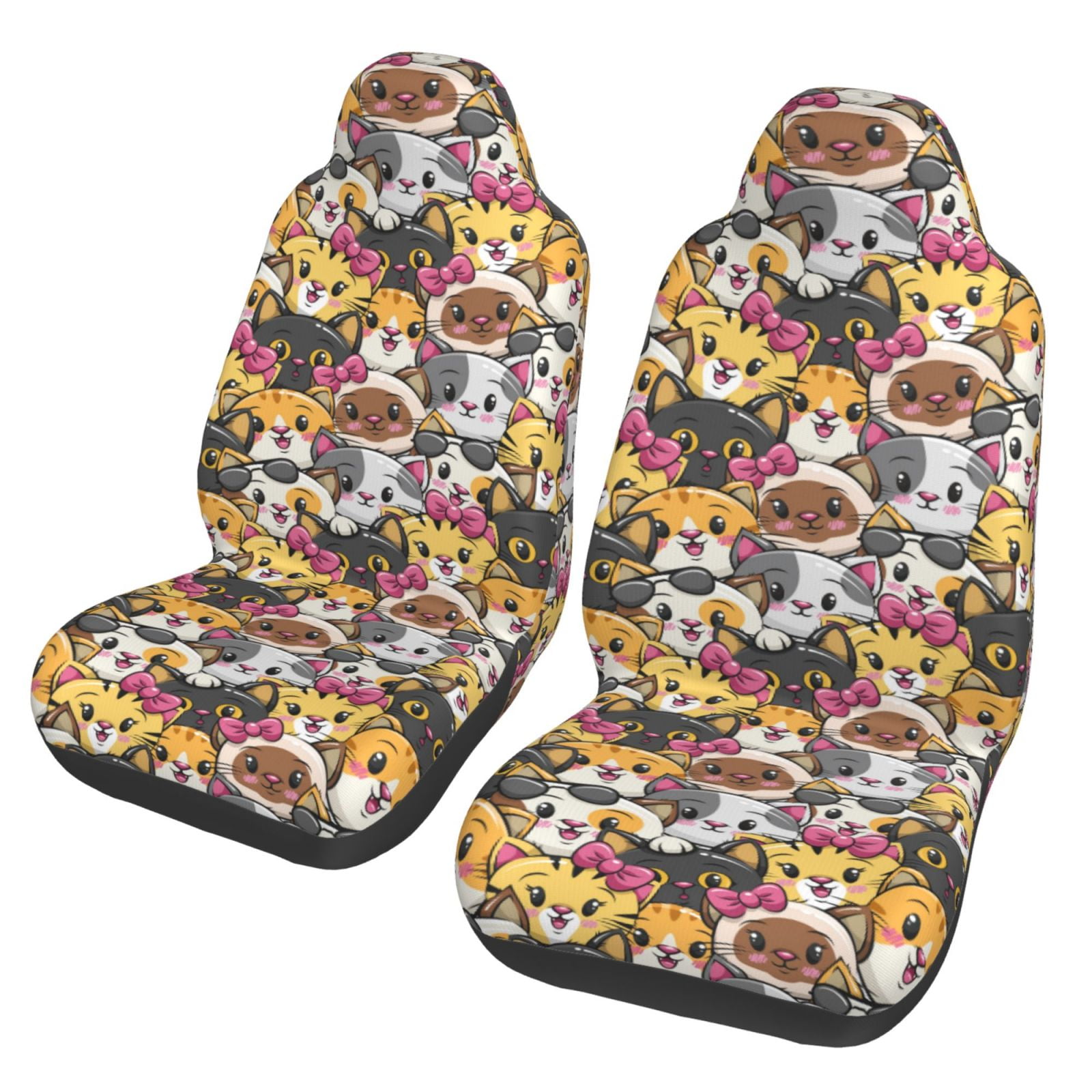 Fuzoiu Cute Cat Print Seat Covers Set, Car Seat Covers Front Seats, Car ...