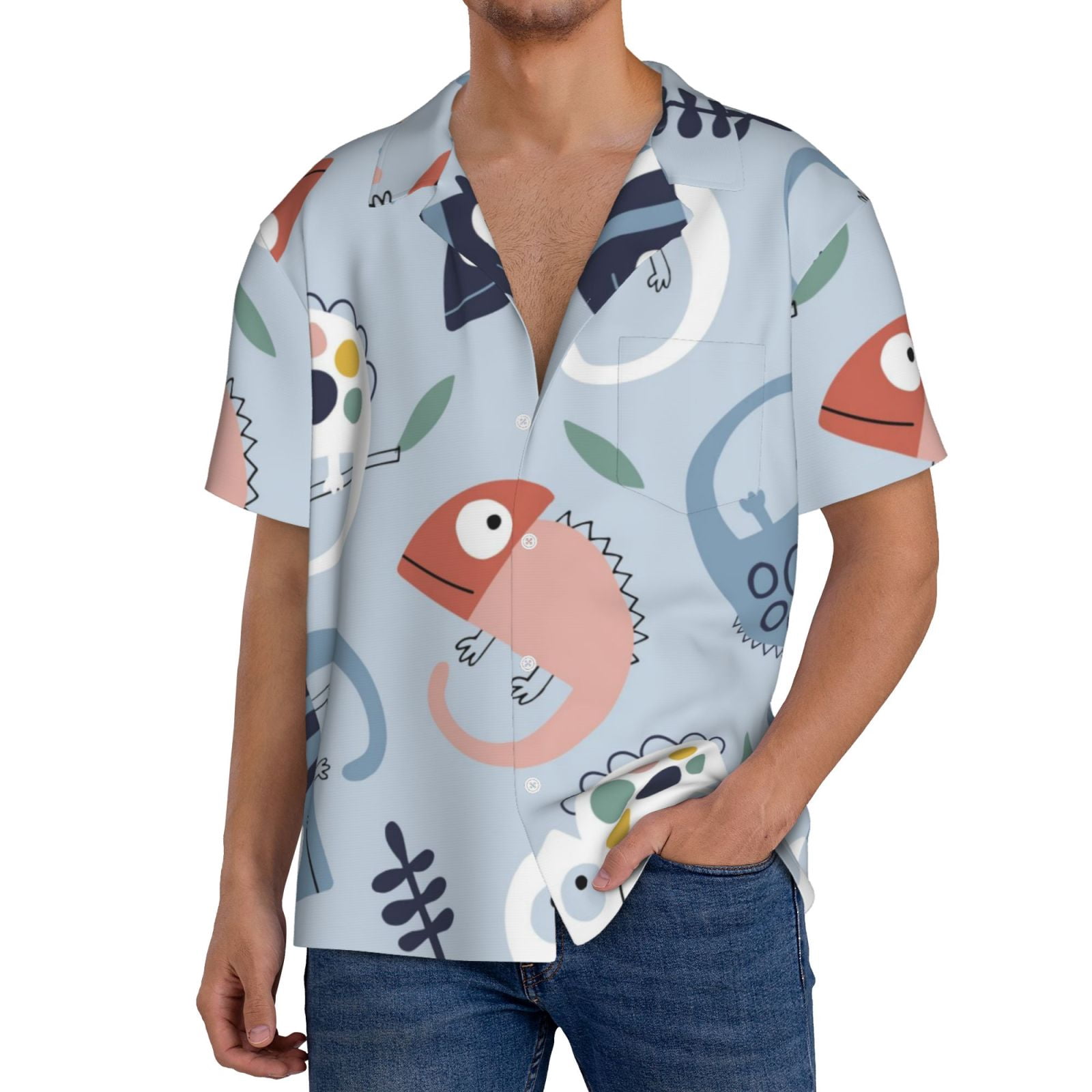 Fuzoiu Cute Chameleons On Blue Print Men's Casual Short,Men's Short ...