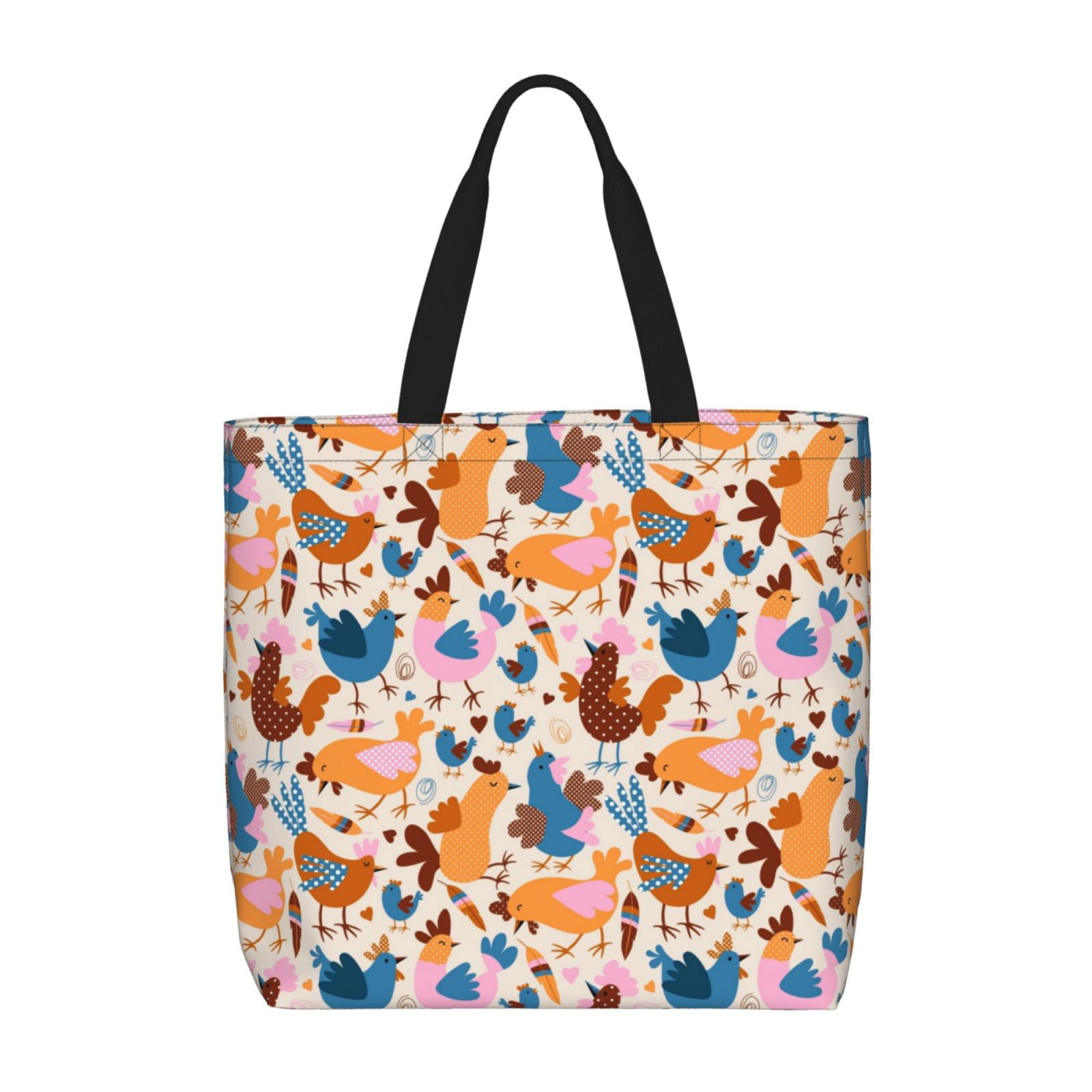 Fuzoiu Cute Chickens Print Durable Tote Bag,Shoulder Bag with Zipper ...