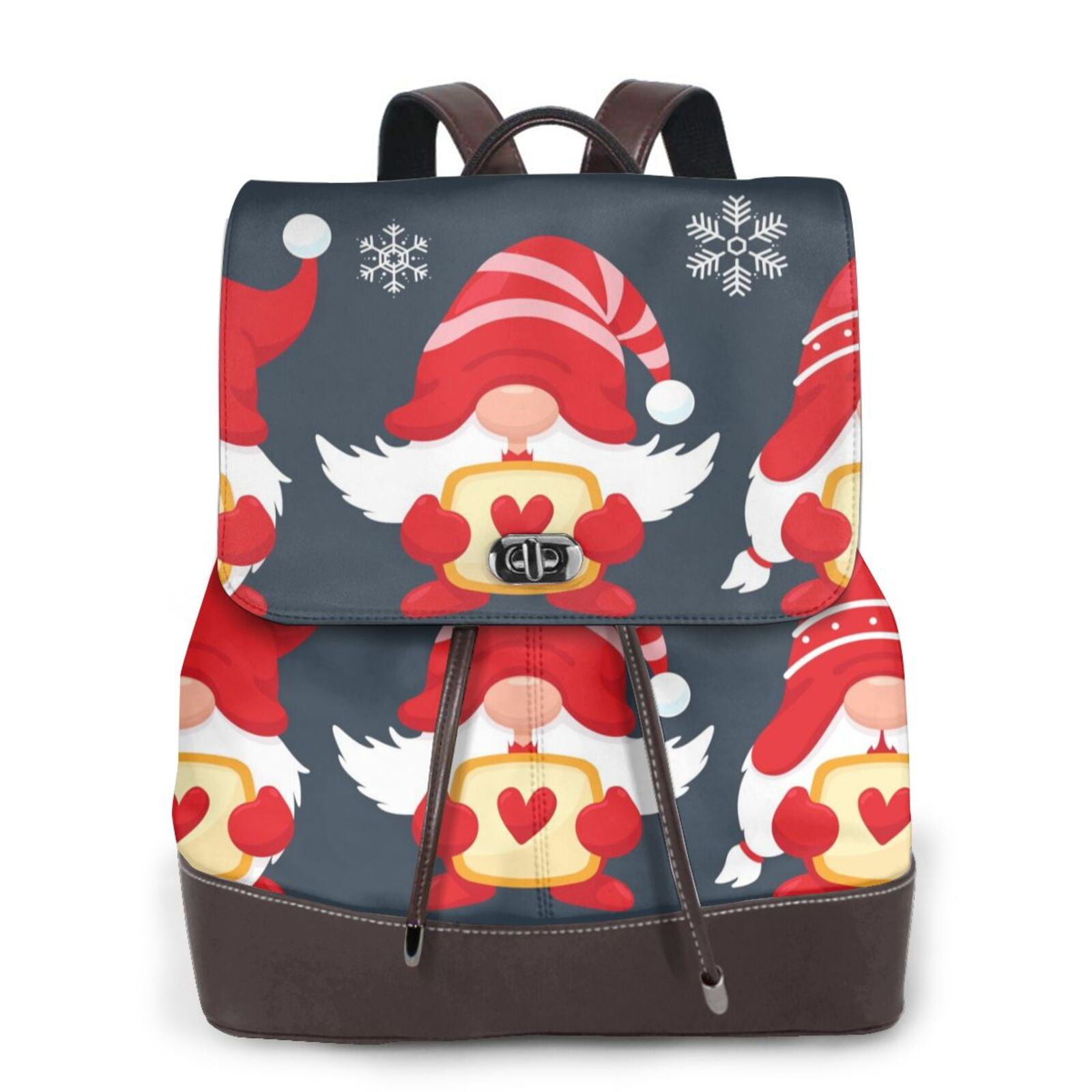 Fuzoiu Cute Christmas Gnomes (2) Print Women's Leather Backpack ...