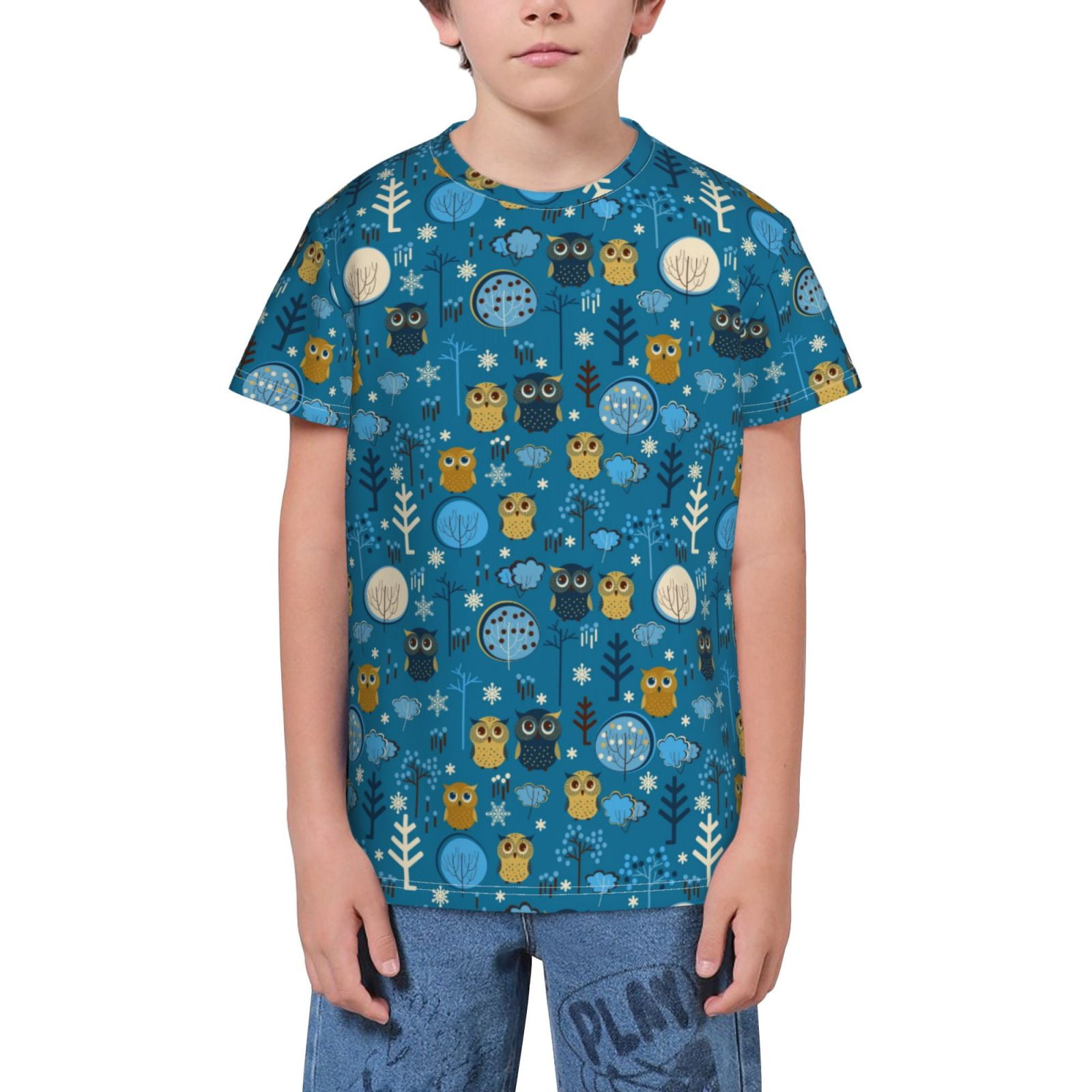 Fuzoiu Cute Colorful Owls And Trees Print Youth Short Sleeve T-Shirt,Youth Dry-Fit Active ...