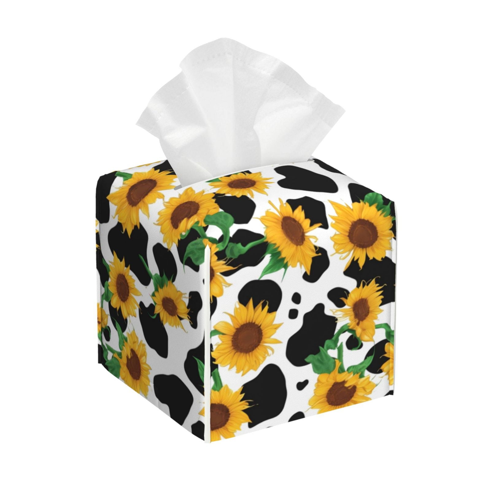 Fuzoiu Cute Cow Print Sunflower C Print Tissue Box Cover Holder, Square ...