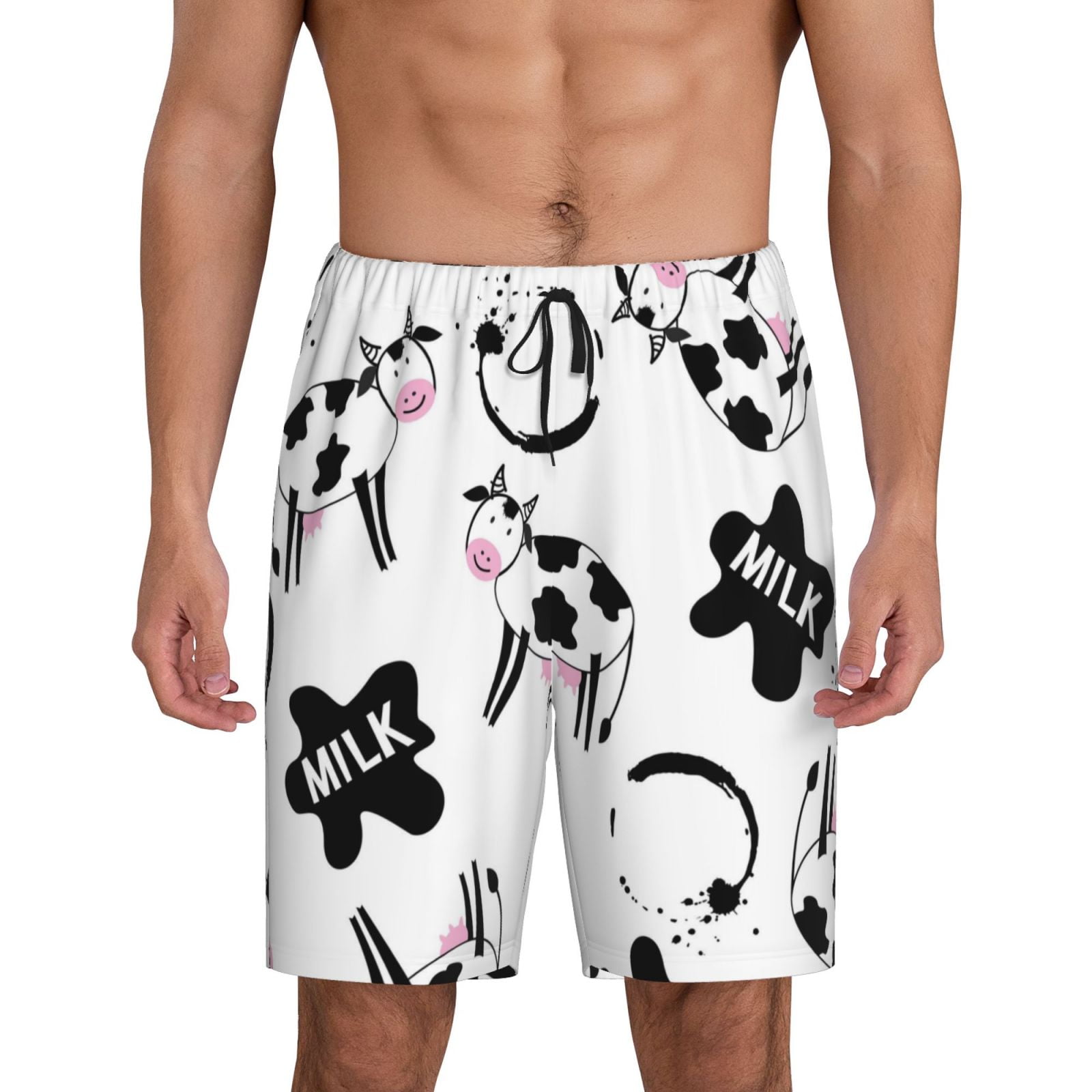 Fuzoiu Cute Cow and Milk Stains Print Pajama Shorts for Men, Men's ...