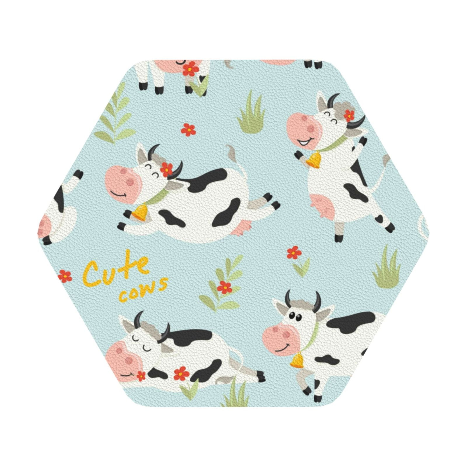 Fuzoiu Cute Cows Print Leather Coasters Set,Drink Coasters Set of 6,for ...
