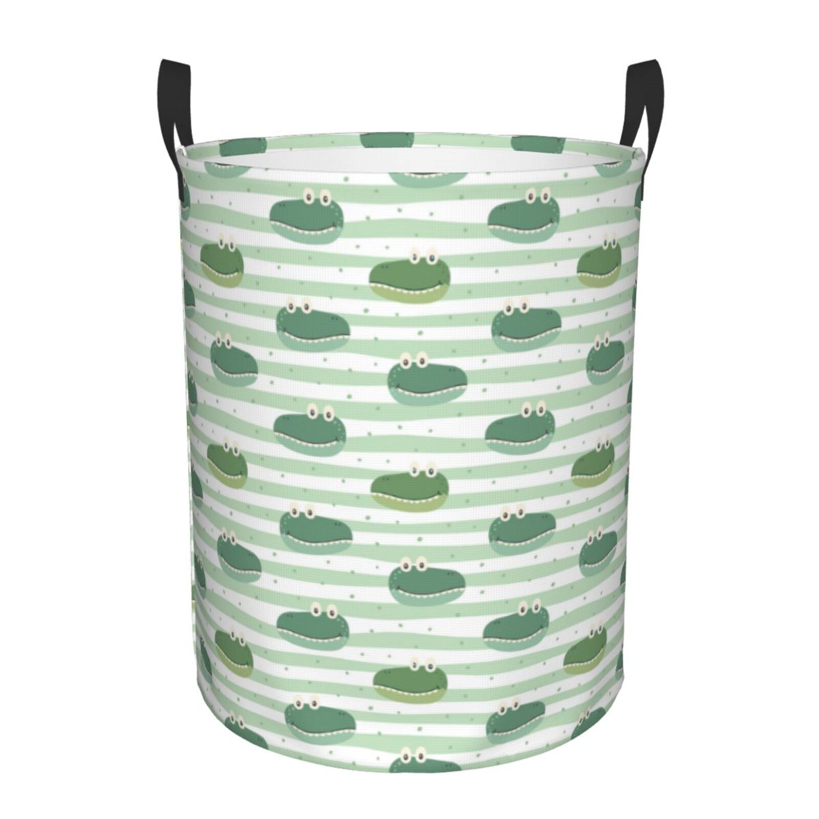 Fuzoiu Cute Crocodile Print Circular Hamper,Laundry Basket with Handle ...