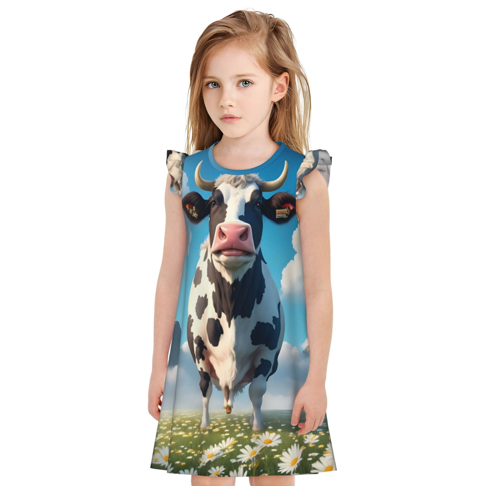 Fuzoiu Cute Daisy Cow A Print Girls' Nightgowns Pajamas Dress,Girls ...
