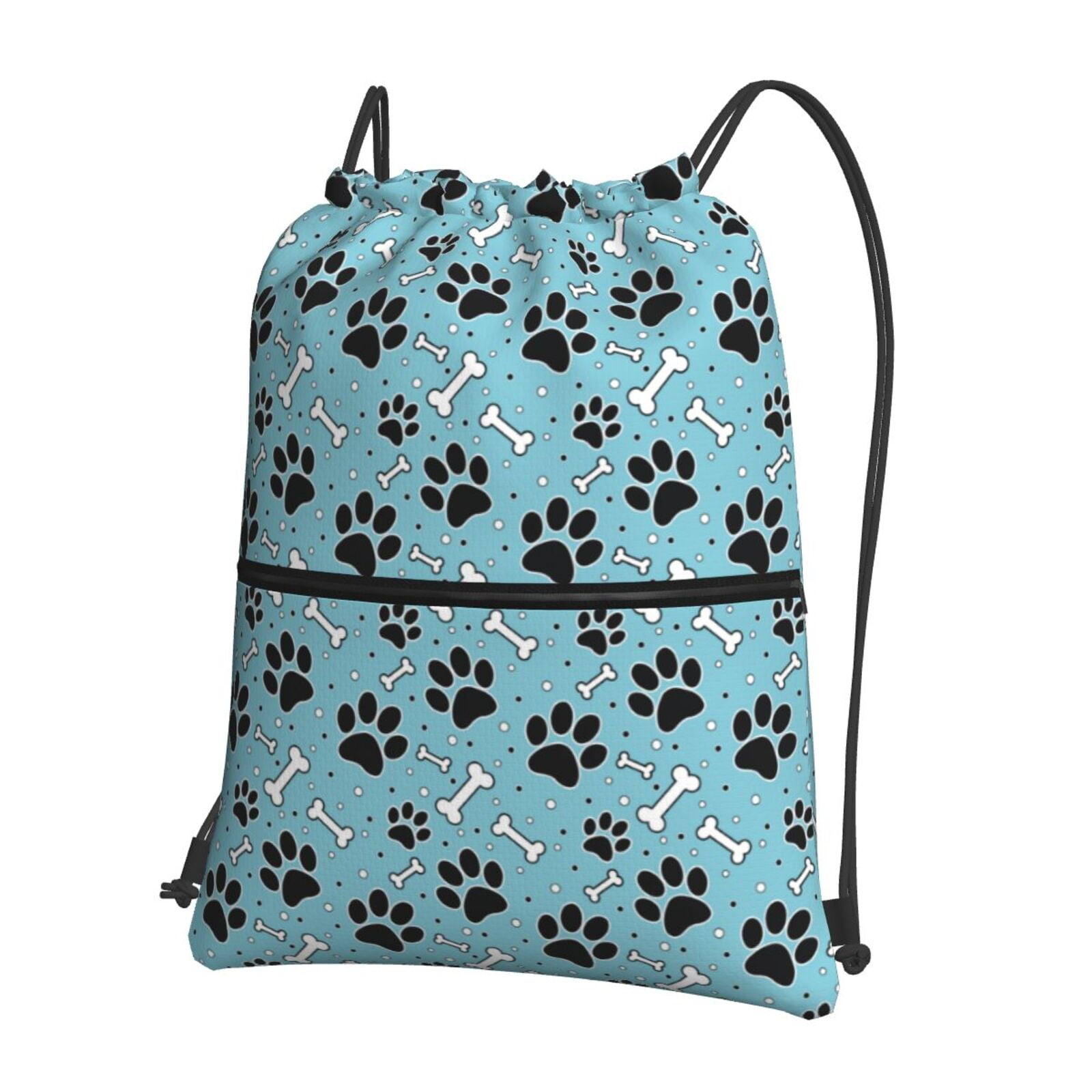 Fuzoiu Cute Dog Footprints Print Drawstring Backpack Water Resistant String Bag Sports Sackpack ...