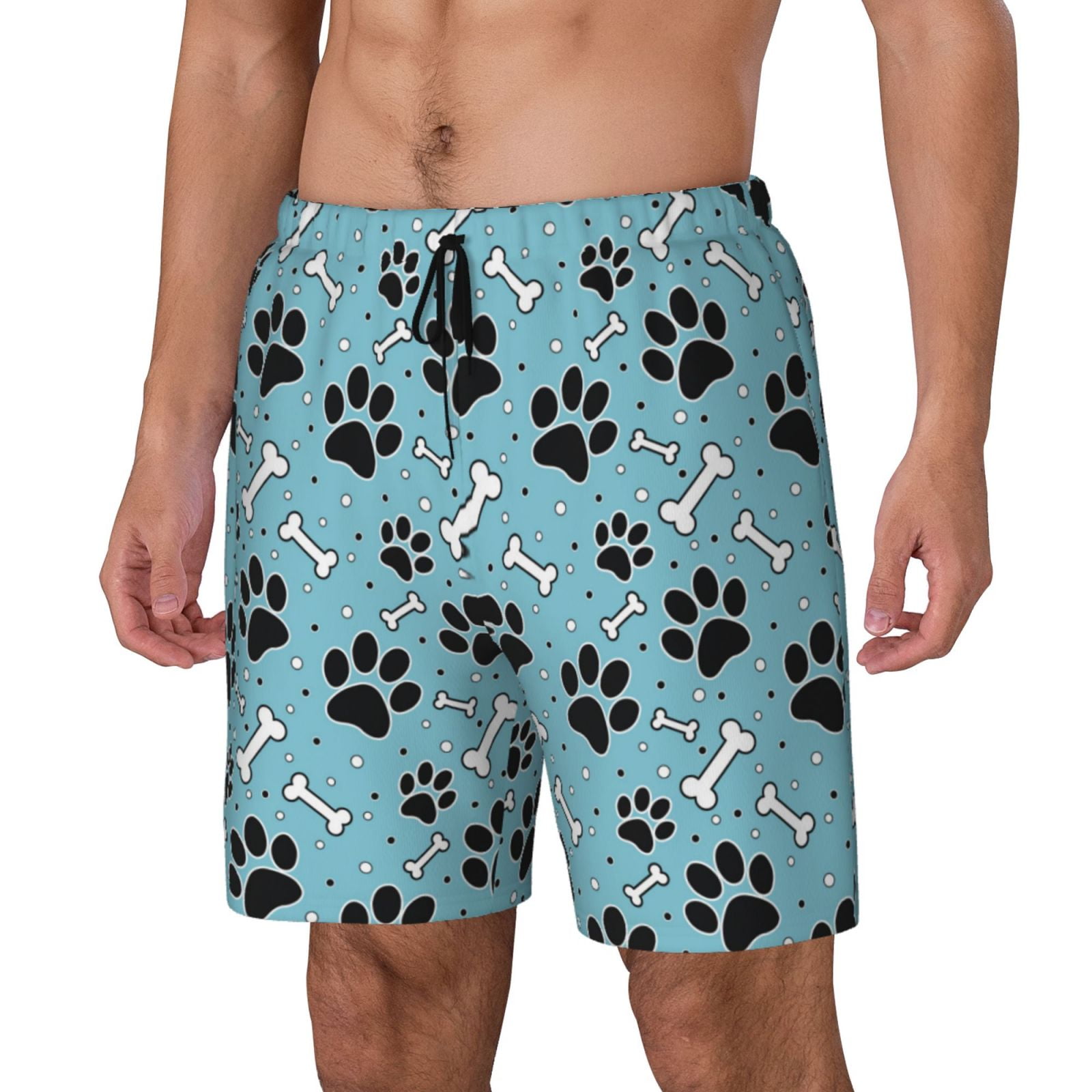 Fuzoiu Cute Dog Footprints Print Men's Swim Shorts,Quick-Dry Double ...