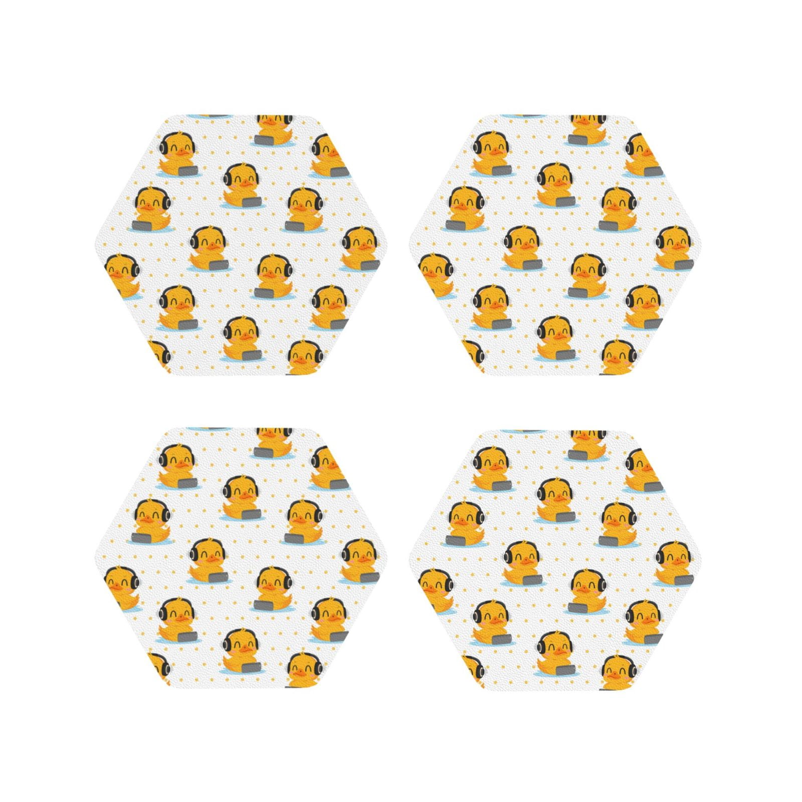 Fuzoiu Cute Duck With Headphone Print Leather Coasters Set,Drink ...