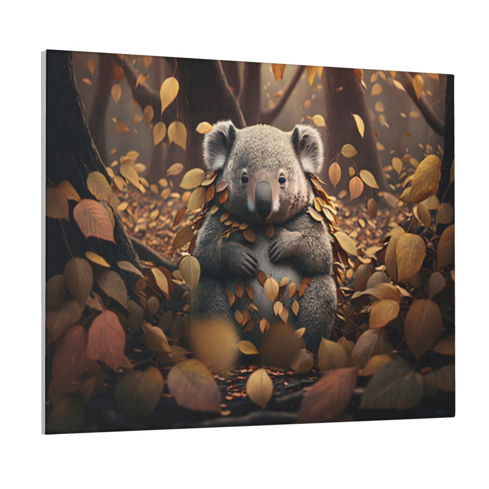 Fuzoiu Cute Fallen Leaf Koala Print Canvas Wall Art for Bathrooms,Wall ...