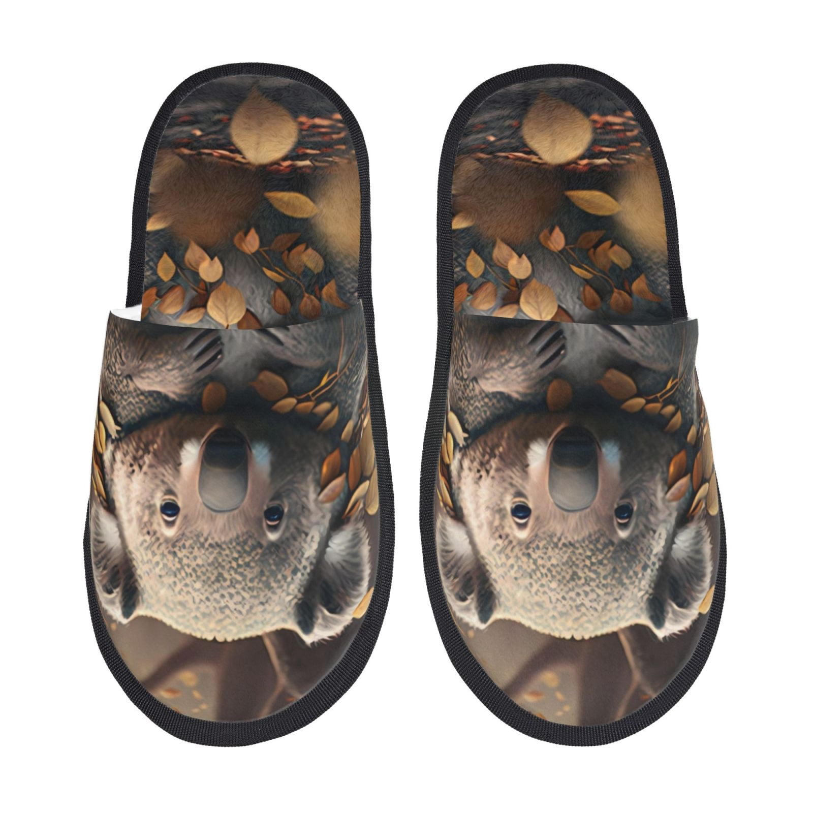 Fuzoiu Cute Fallen Leaf Koala Print Unisex Furry Slippers,Plush Indoor ...