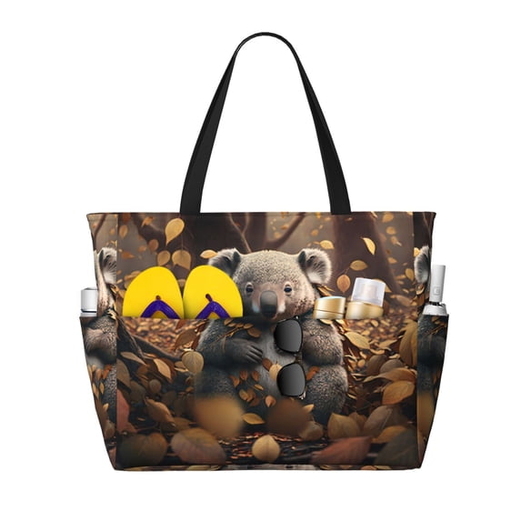 Fuzoiu Cute Fallen Leaf Koala Print Waterproof Beach Tote Bag for Women ...