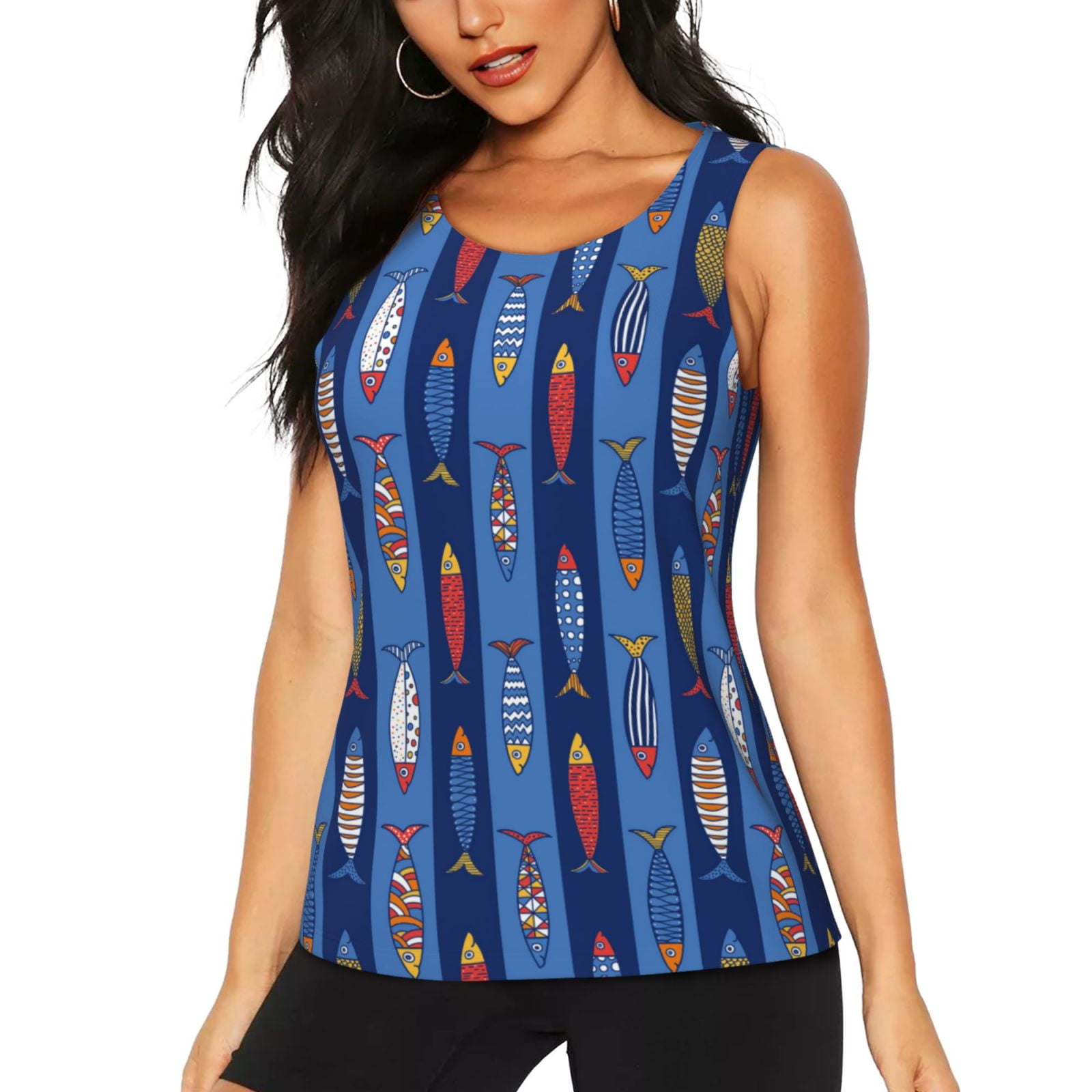 Fuzoiu Cute Fish Print Women's Workout Tank Top,Athletic Racerback ...