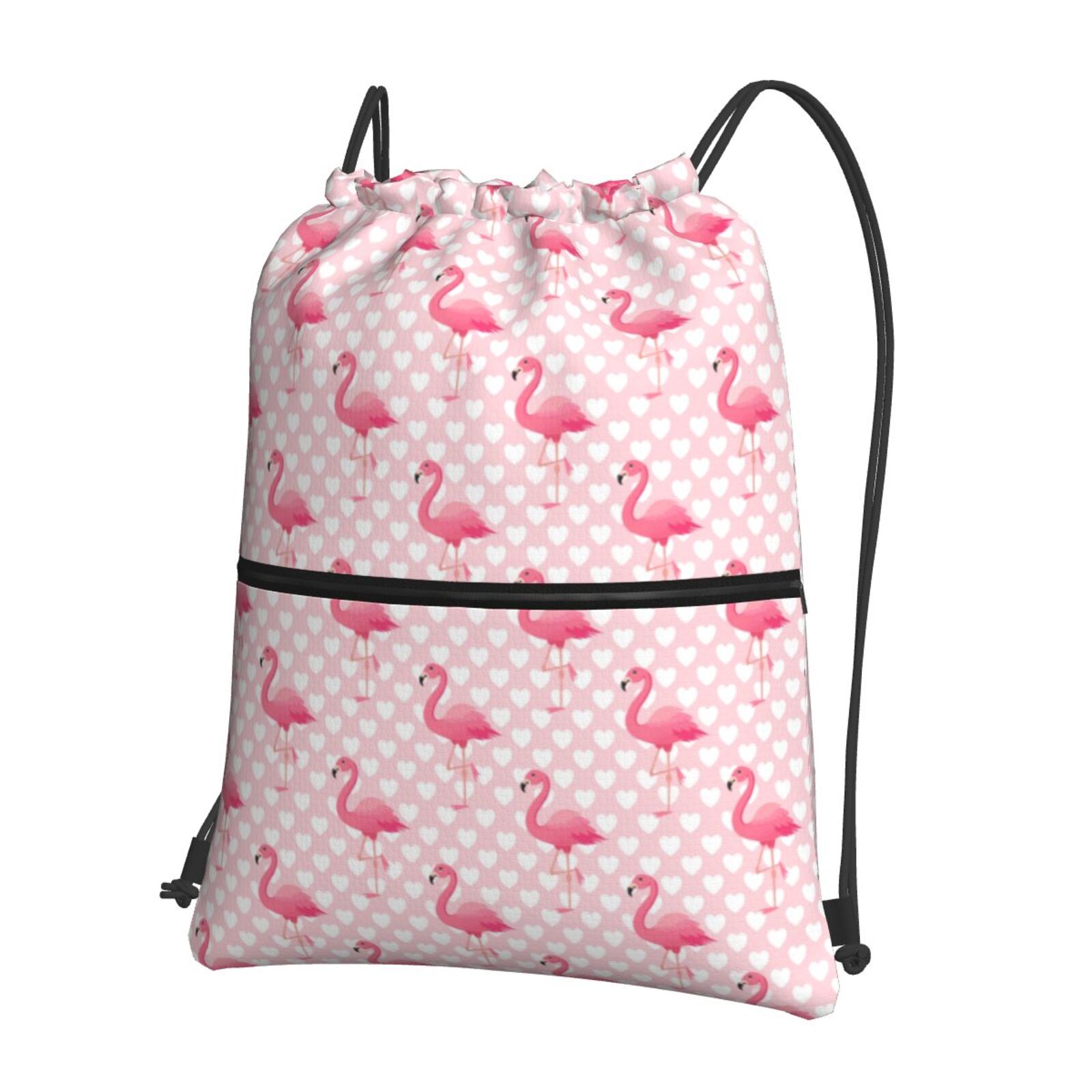 Fuzoiu Cute Flamingo with Heart Print Drawstring Backpack Water ...