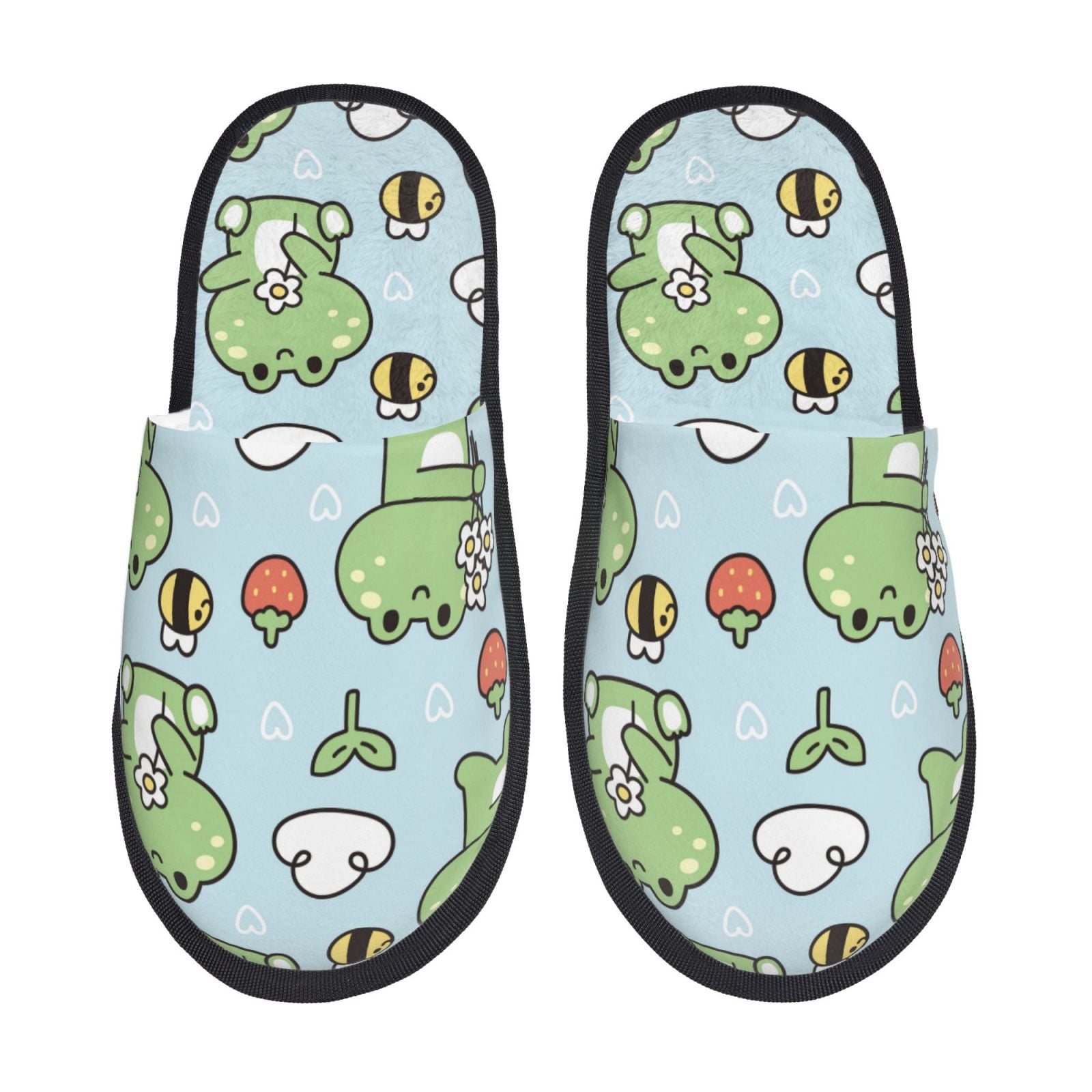 Fuzoiu Cute Floral Frog Print Unisex Furry Slippers,Plush Indoor Shoes ...