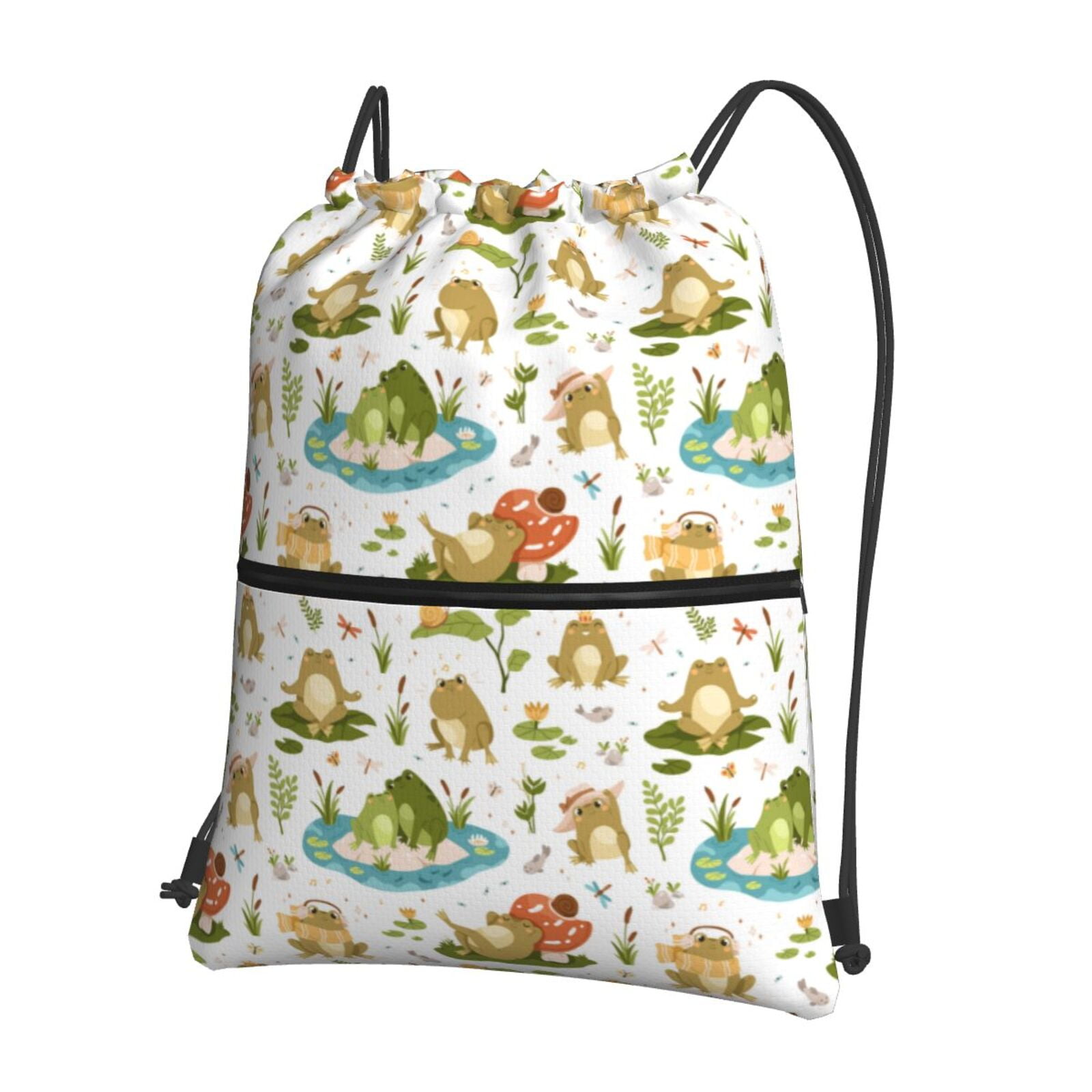 Fuzoiu Cute Frog Print Drawstring Backpack Water Resistant String Bag ...