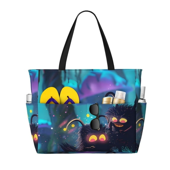 Fuzoiu Cute Fuzzy Fantasy Creatures Print Waterproof Beach Tote Bag for Women Girls with Zipper ...