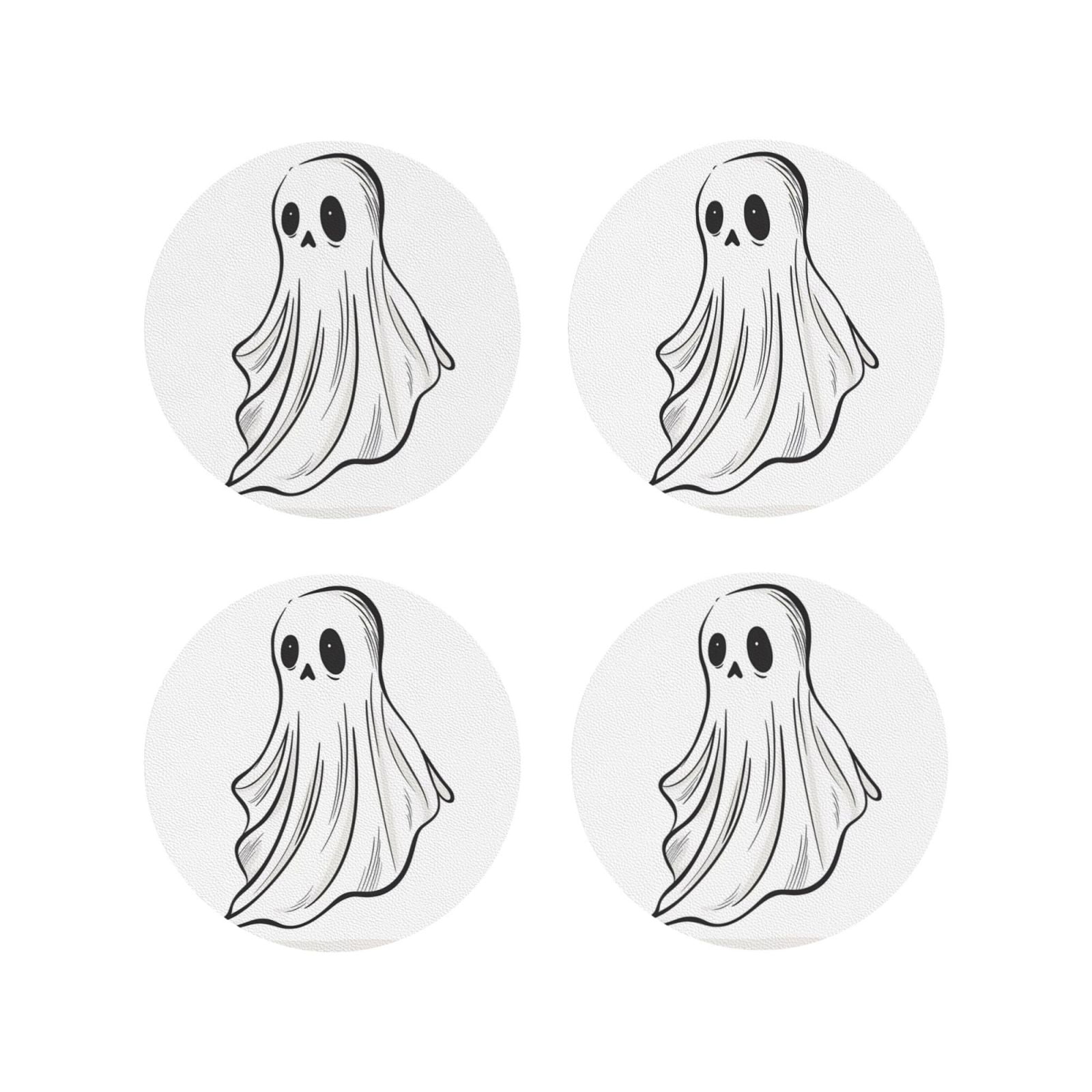 Fuzoiu Cute Ghost Simple Drawing Print Leather Coasters Set,Drink ...