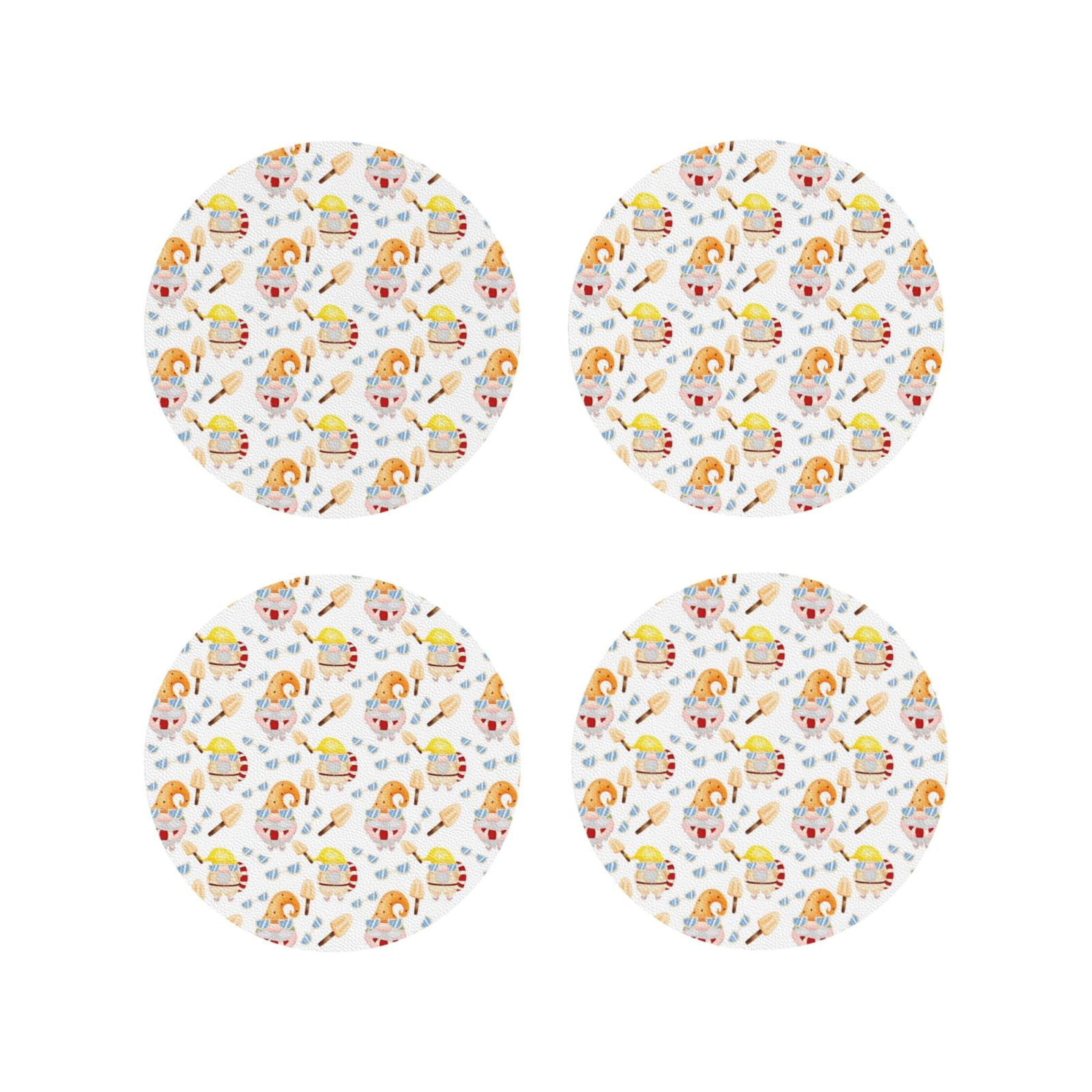 Fuzoiu Cute Gnome Summer Print Leather Coasters Set,Drink Coasters Set ...