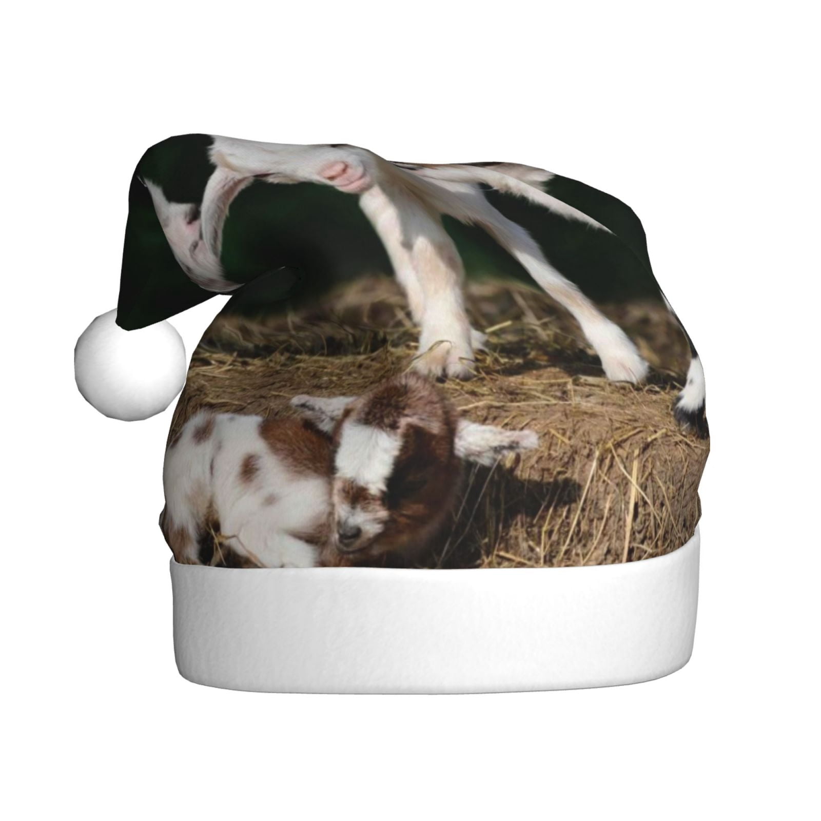 Fuzoiu Cute Goat Baby Print Santa Hat Christmas Hat for Adults,Santa ...