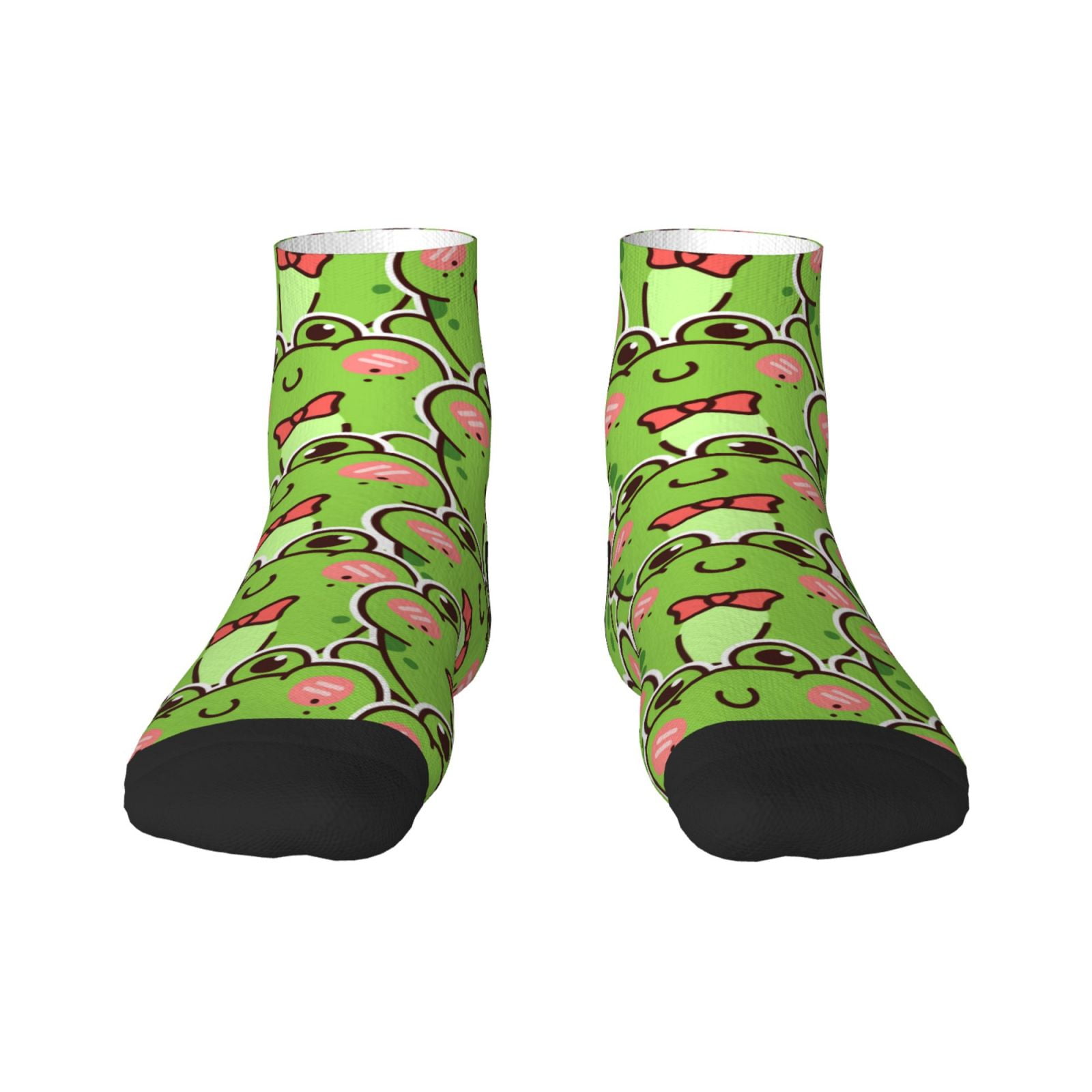 Fuzoiu Cute Green Frog Print Adult Socks Crew Moisture Wicking Socks